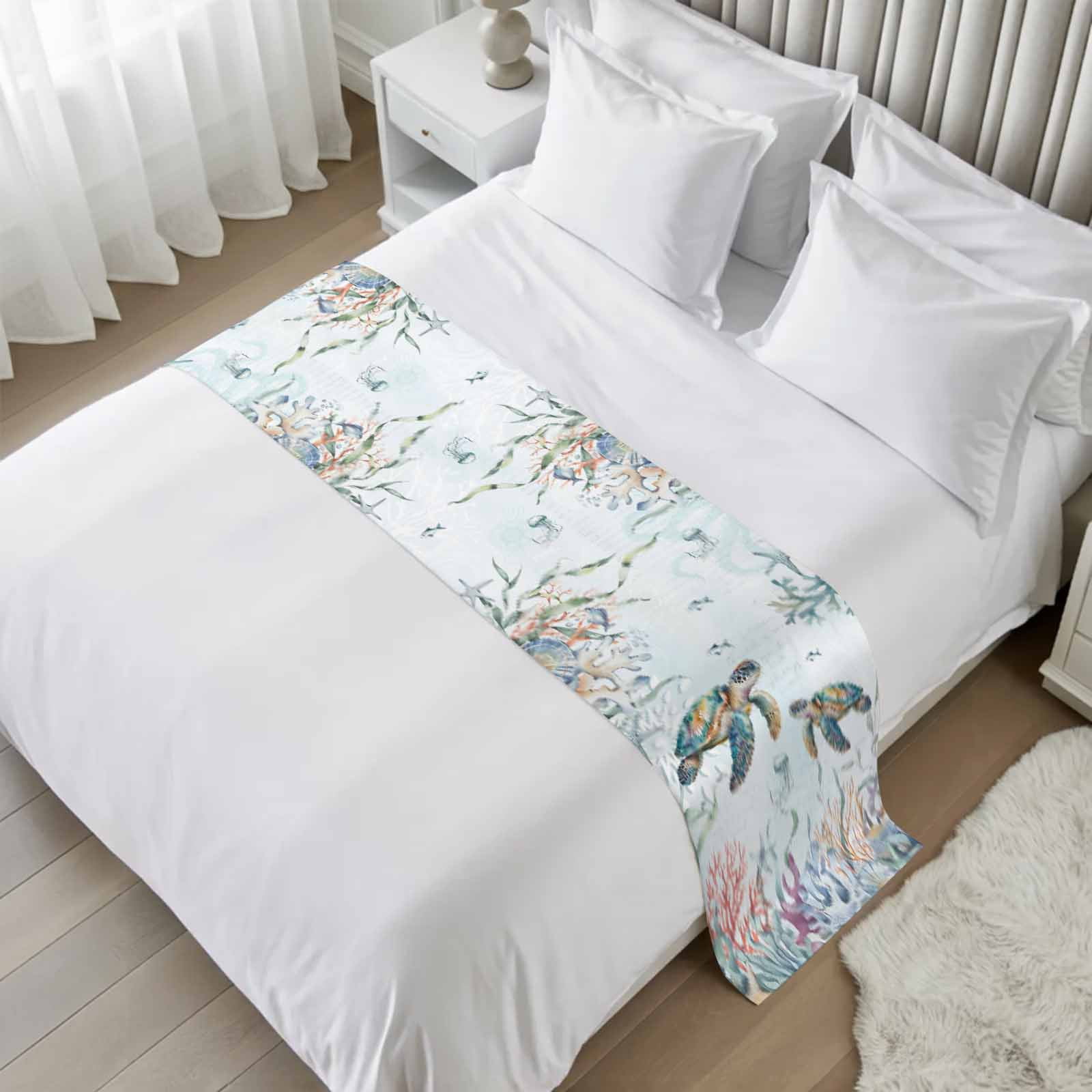 Bed Runner Sea Turtles Bedding Scarves Soft Decorative Bed Flag Ocean ...