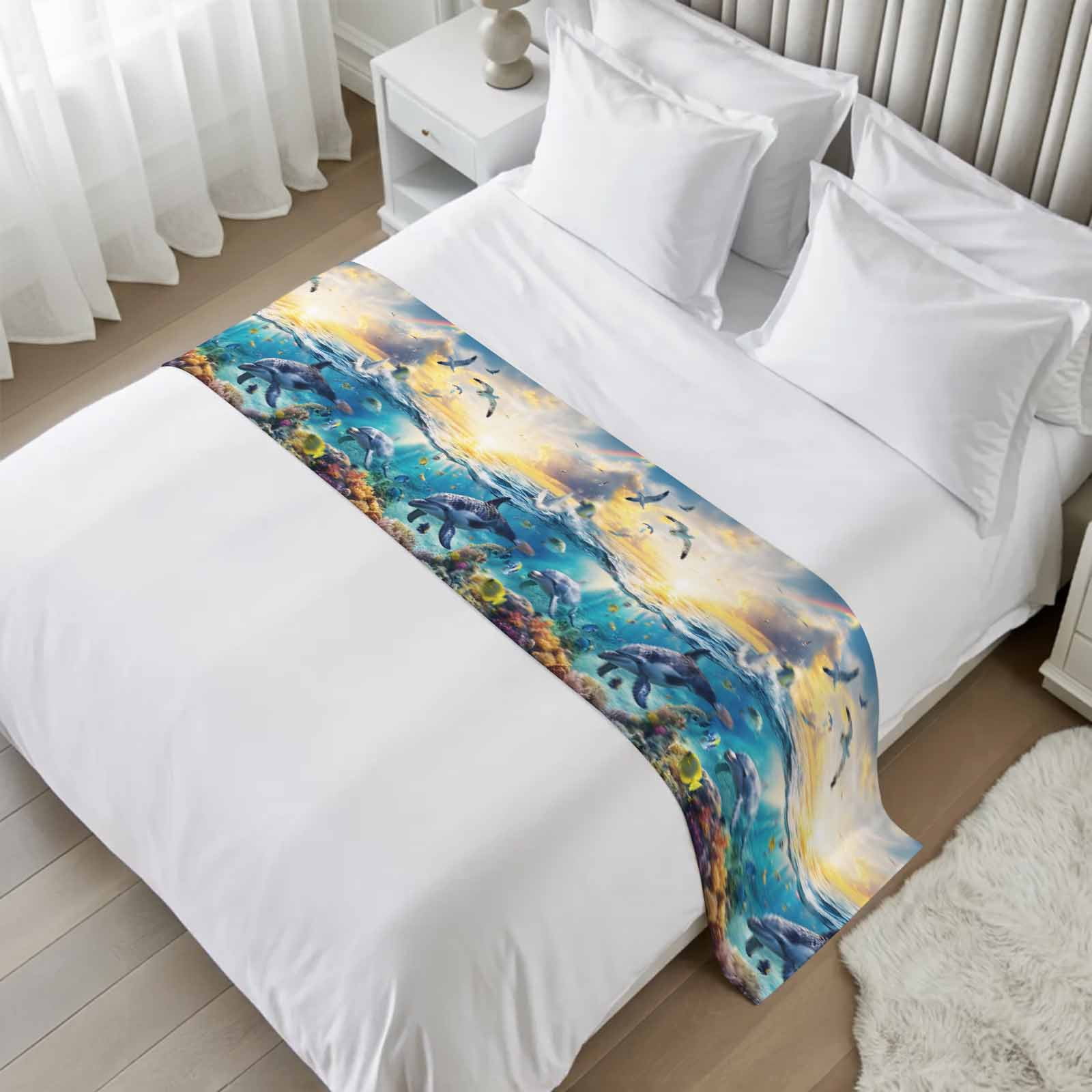Bed Runner Shark Seagull Bedding Scarves Soft Decorative Bed Flag Coral ...