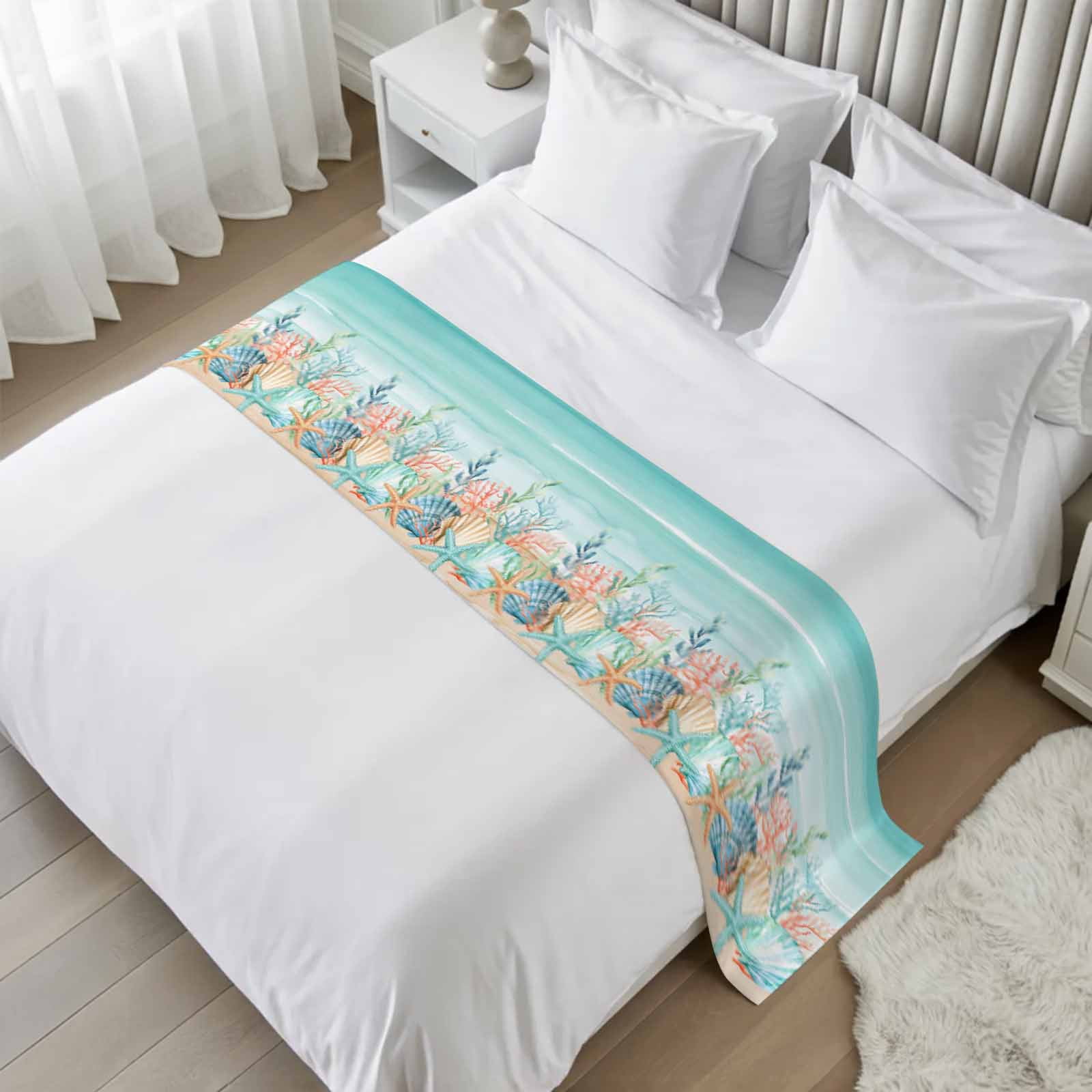 Bed Runner Shell Starfish Bedding Scarves Soft Decorative Bed Flag ...