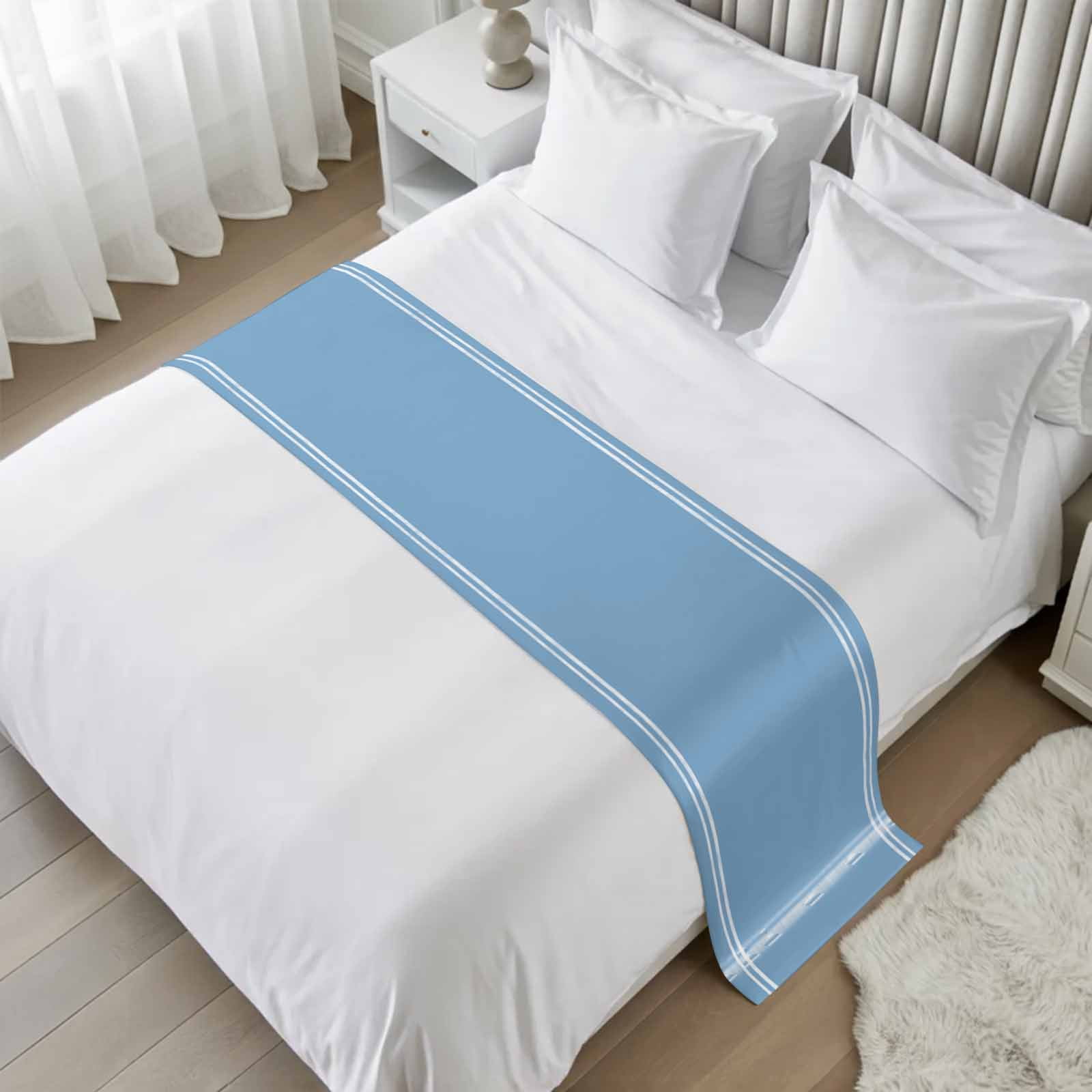 Bed Runner Sky Blue Bedding Scarves Soft Decorative Bed Flag Solid ...