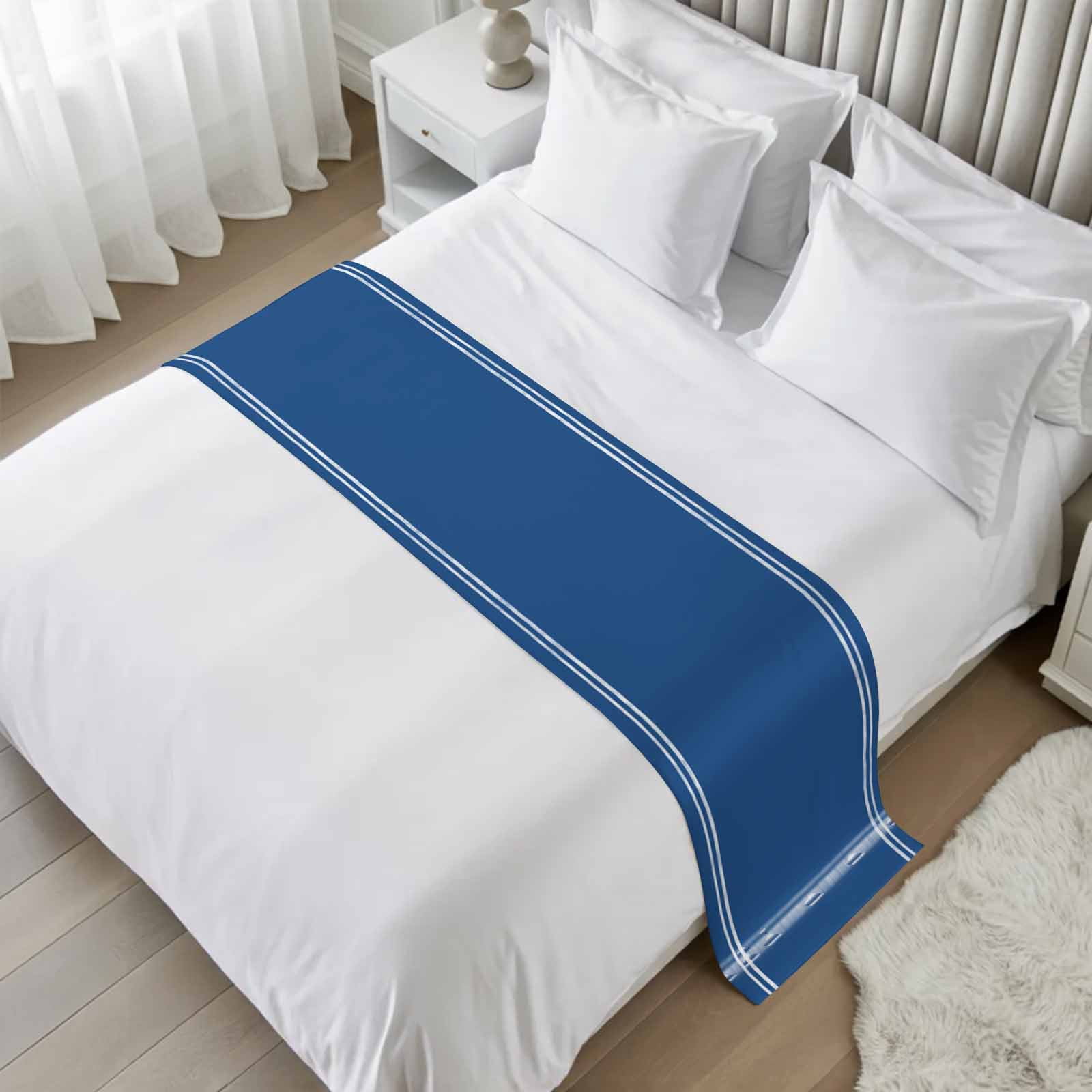 Bed Runner Solid Color Bedding Scarves Soft Decorative Bed Flag Navy ...