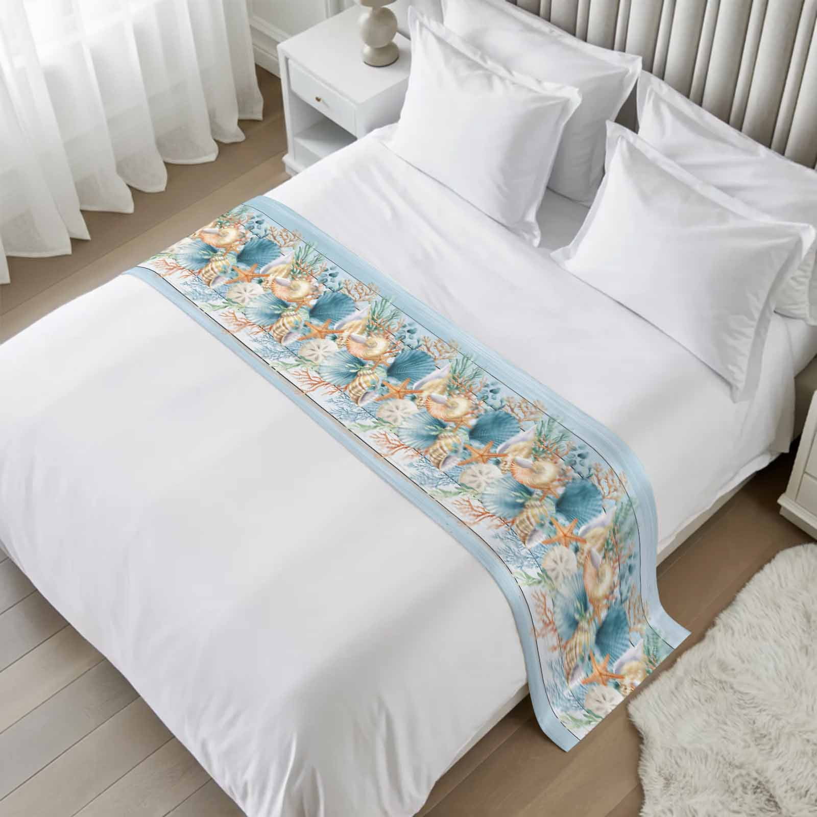Bed Runner Starfish Conch Shell Bedding Scarves Soft Decorative Bed ...