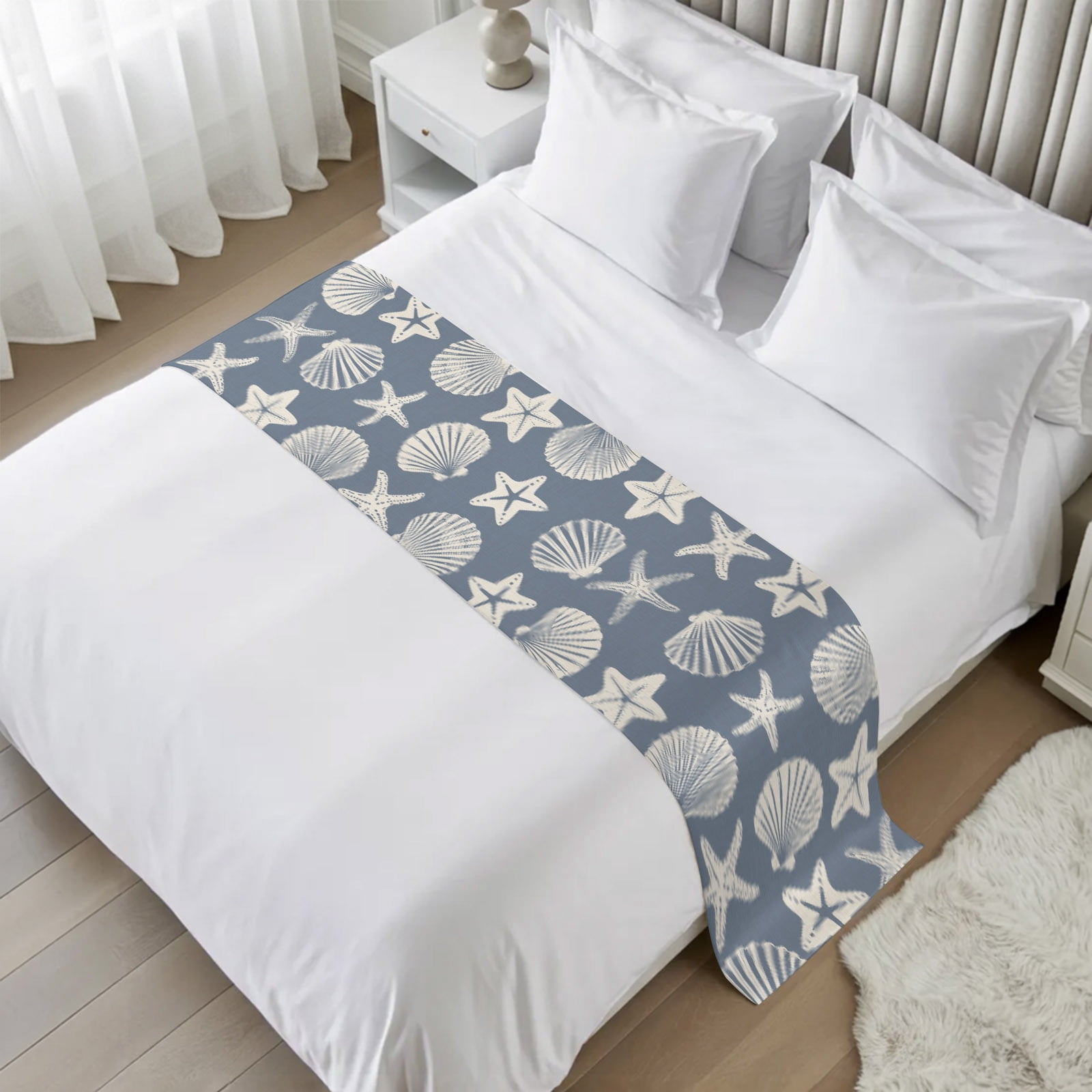 Bed Runner Starfish Sea Shells Bedding Scarves Soft Decorative Bed Flag ...