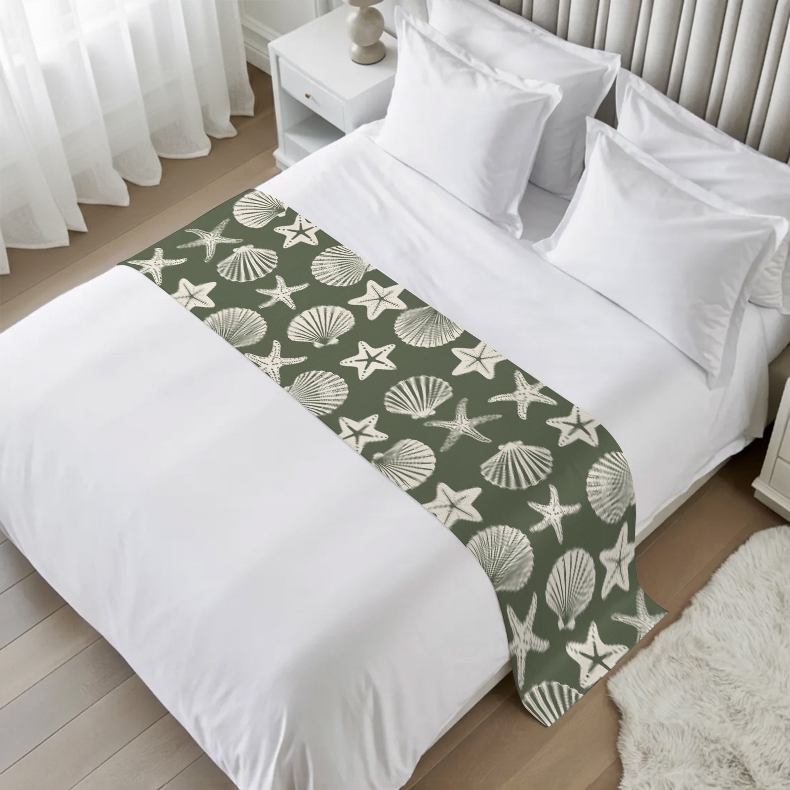 Bed Runner Starfish Sea Shells Bedding Scarves Soft Decorative Bed Flag ...