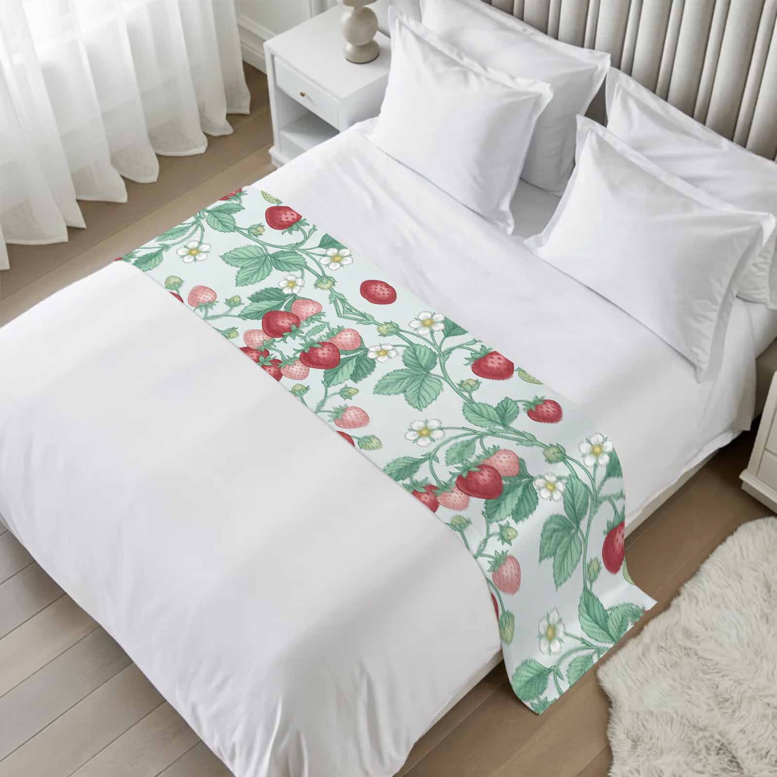 Bed Runner Strawberry Bedding Scarves Soft Decorative Bed Flag Red ...