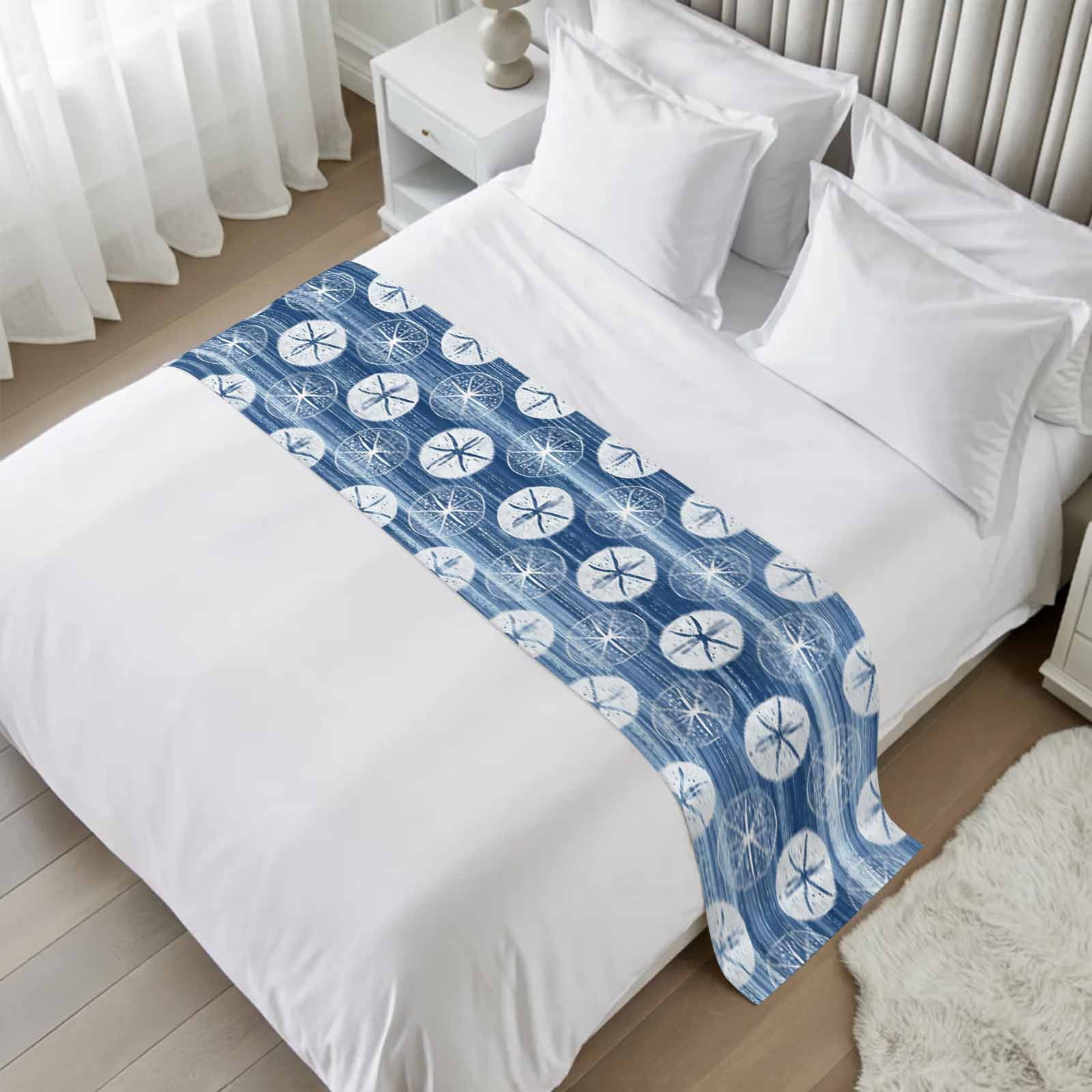 Bed Runner Summer Ocean Bedding Scarves Soft Decorative Bed Flag Blue ...