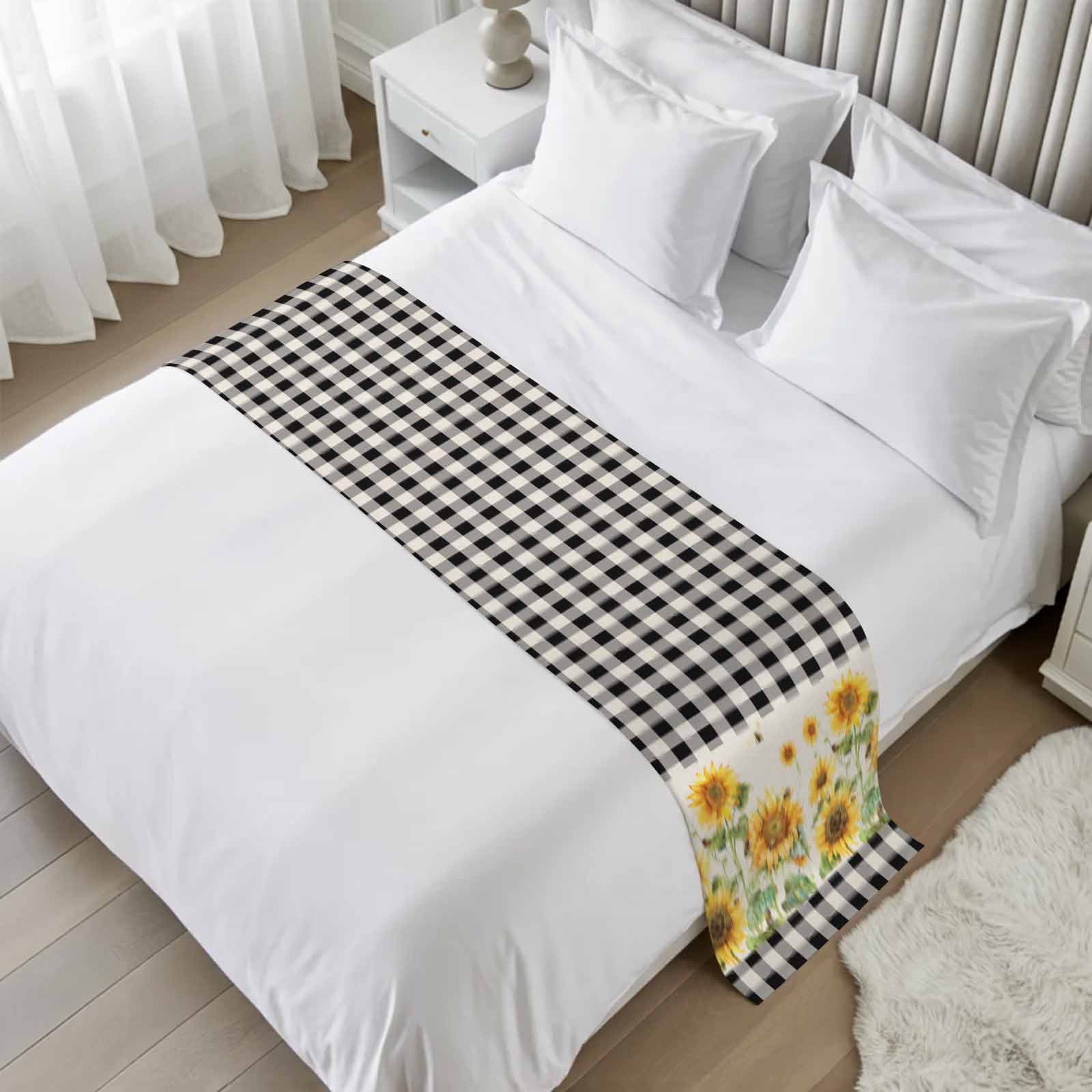 Bed Runner Sunflower Bee Bedding Scarves Soft Decorative Bed Flag Black ...