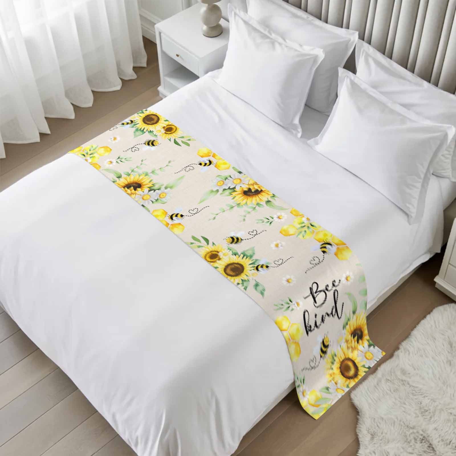 Bed Runner Sunflower Bee Kind Bedding Scarves Soft Decorative Bed Flag ...