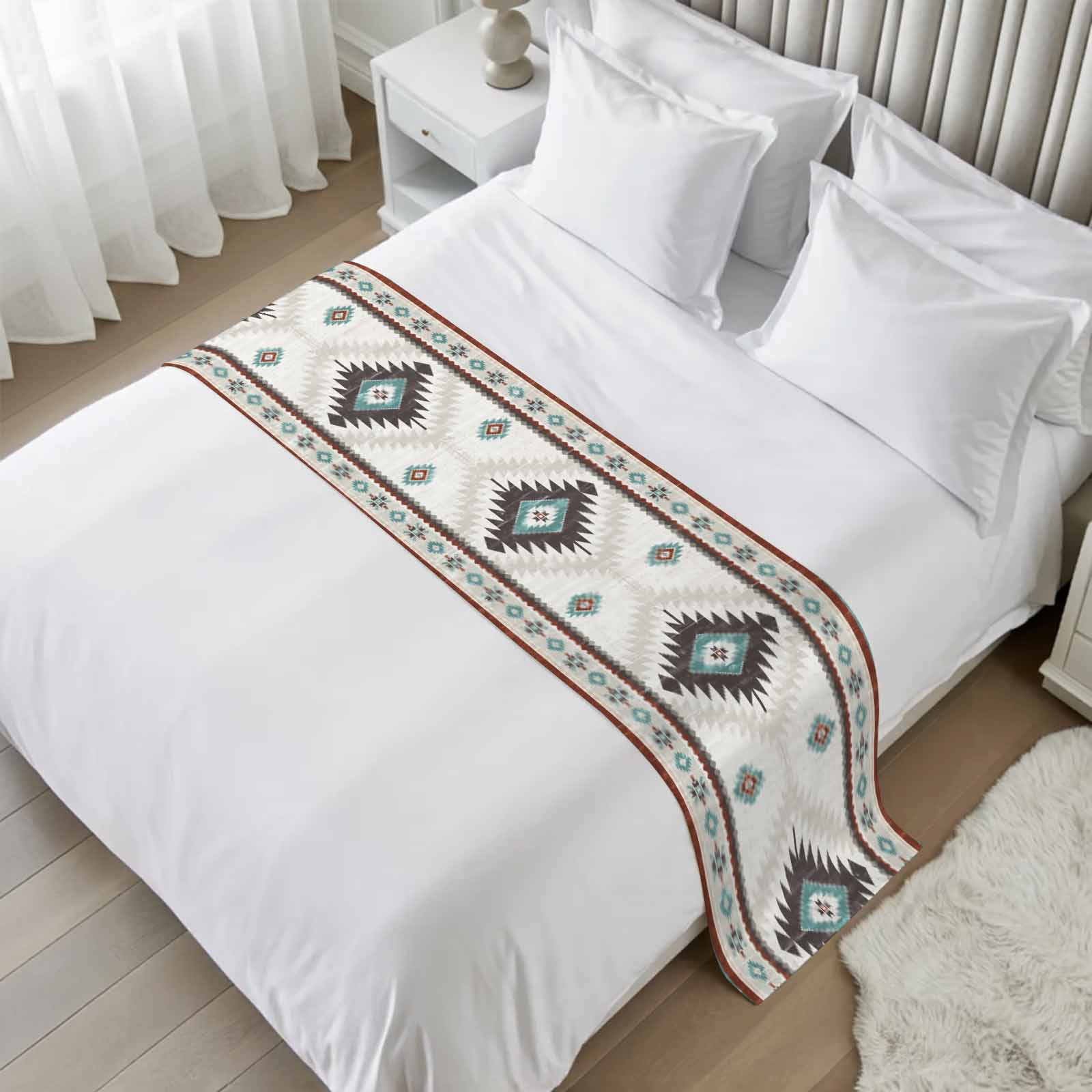 Bed Runner Teal Brown Bohemian Bedding Scarves Soft Decorative Bed Flag ...