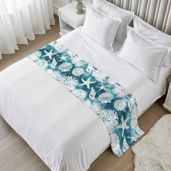 Bed Runner Teal Coastal Bedding Scarves Soft Decorative Bed Flag Ocean ...