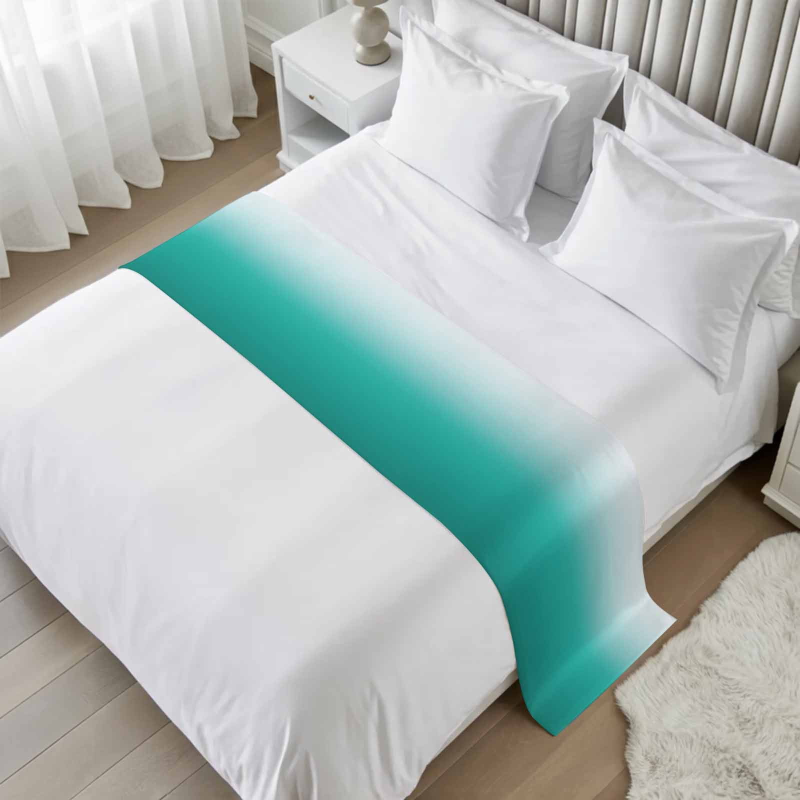 Bed Runner Teal Green Ombre Bedding Scarves Soft Decorative Bed Flag ...