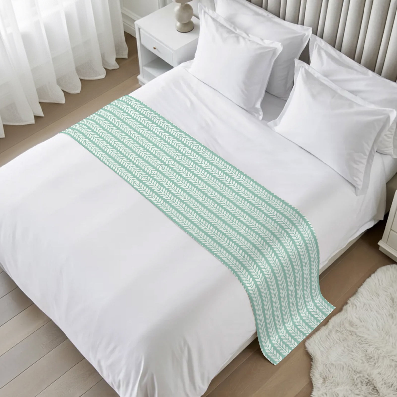 Bed Runner Teal Green Pinstripes Bedding Scarves Soft Decorative Bed ...
