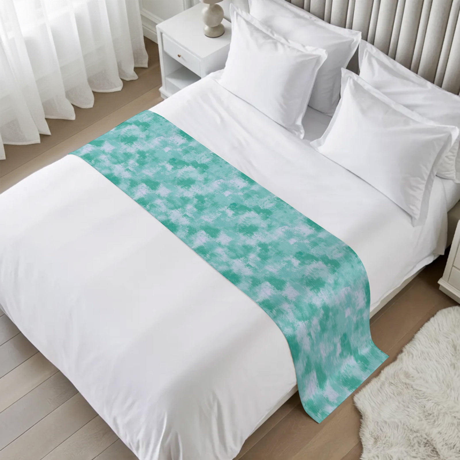 Bed Runner Teal Ink Splash Bedding Scarves Soft Decorative Bed Flag ...