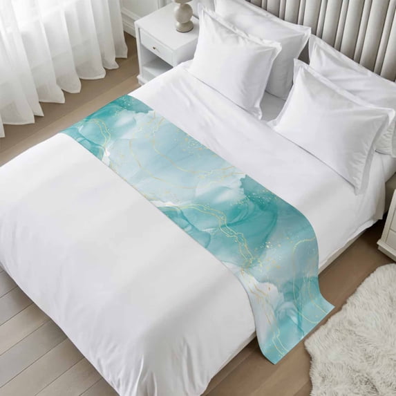Bed Runner Teal Marble Bedding Scarves Soft Decorative Bed Flag ...