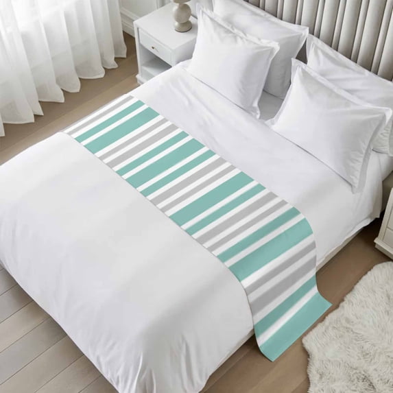 Bed Runner Teal Stripes Bedding Scarves Soft Decorative Bed Flag Grey ...
