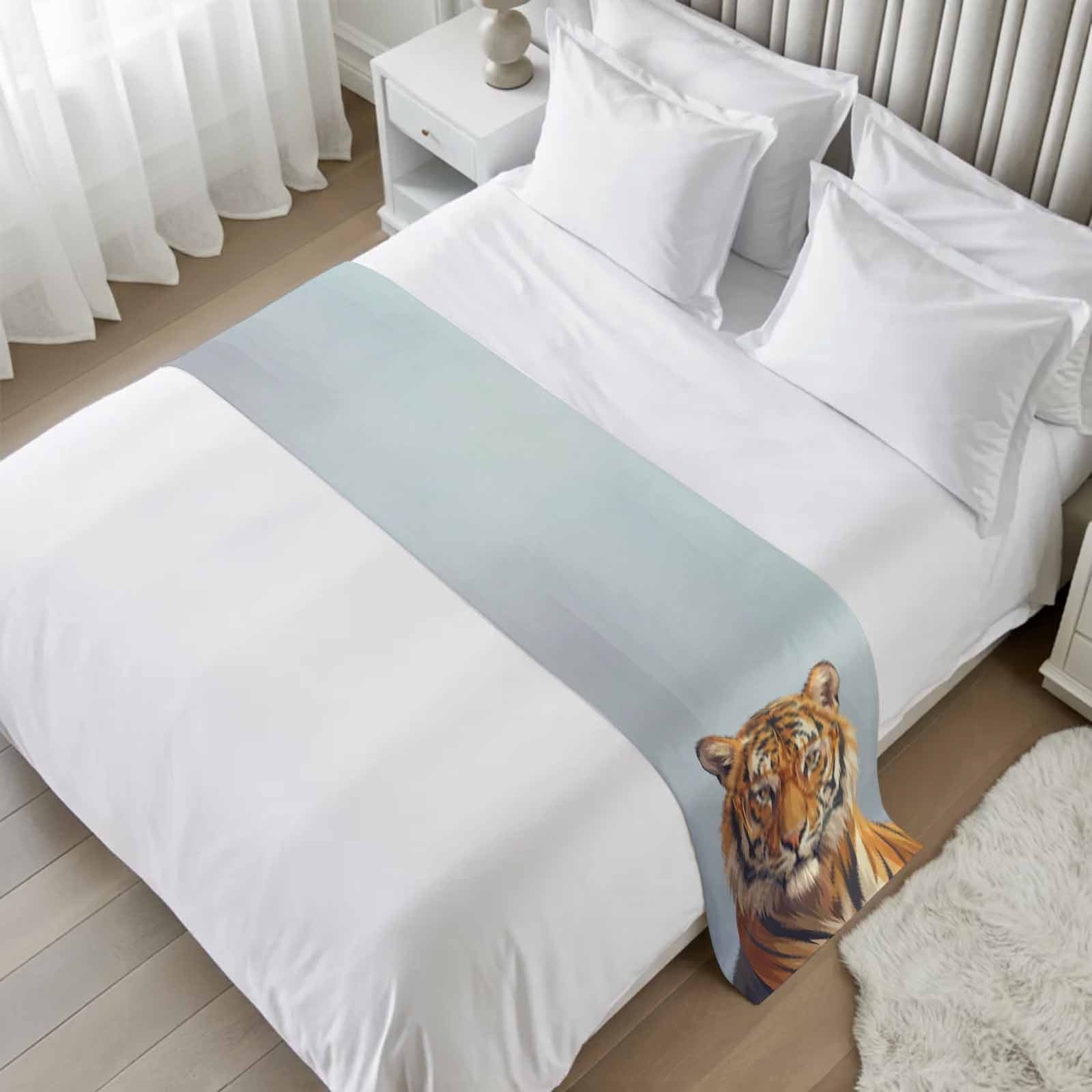Bed Runner Tiger Dog Wear Glasses Bedding Scarves Soft Decorative Bed ...
