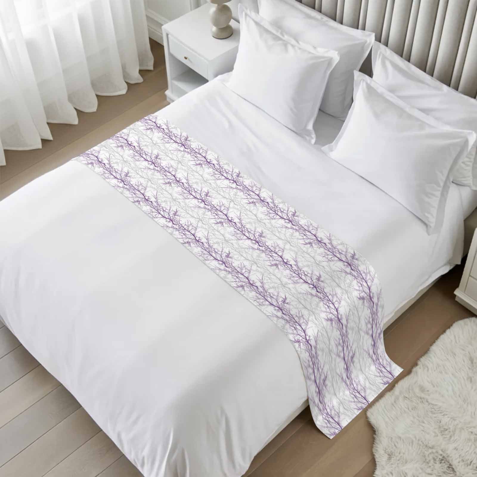 Bed Runner Tree Branch Bedding Scarves Soft Decorative Bed Flag Purple ...