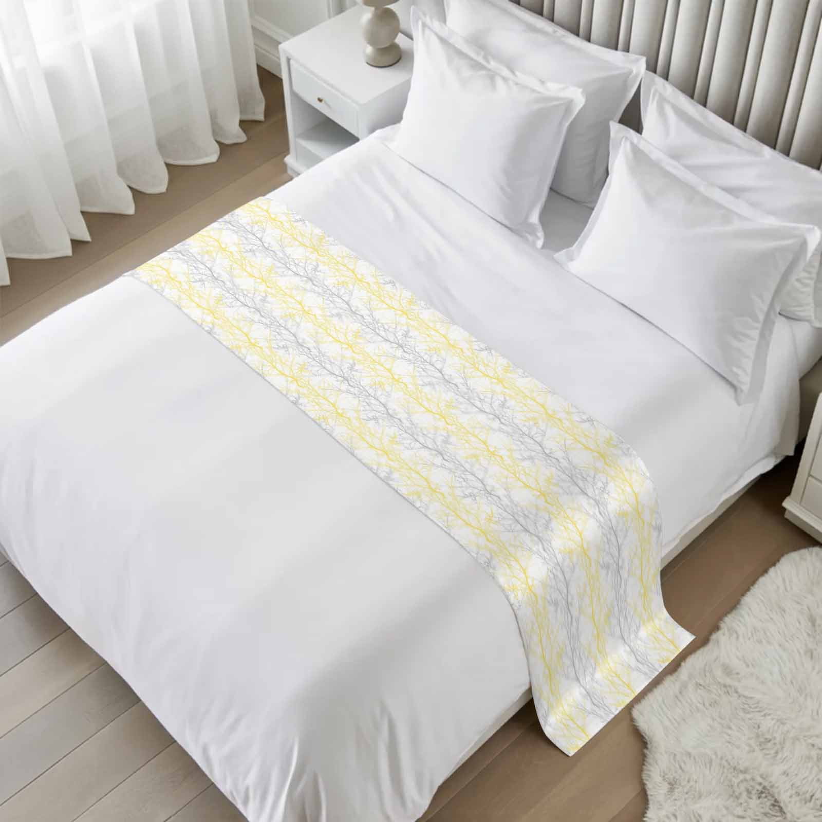 Bed Runner Tree Branch Bedding Scarves Soft Decorative Bed Flag Yellow ...