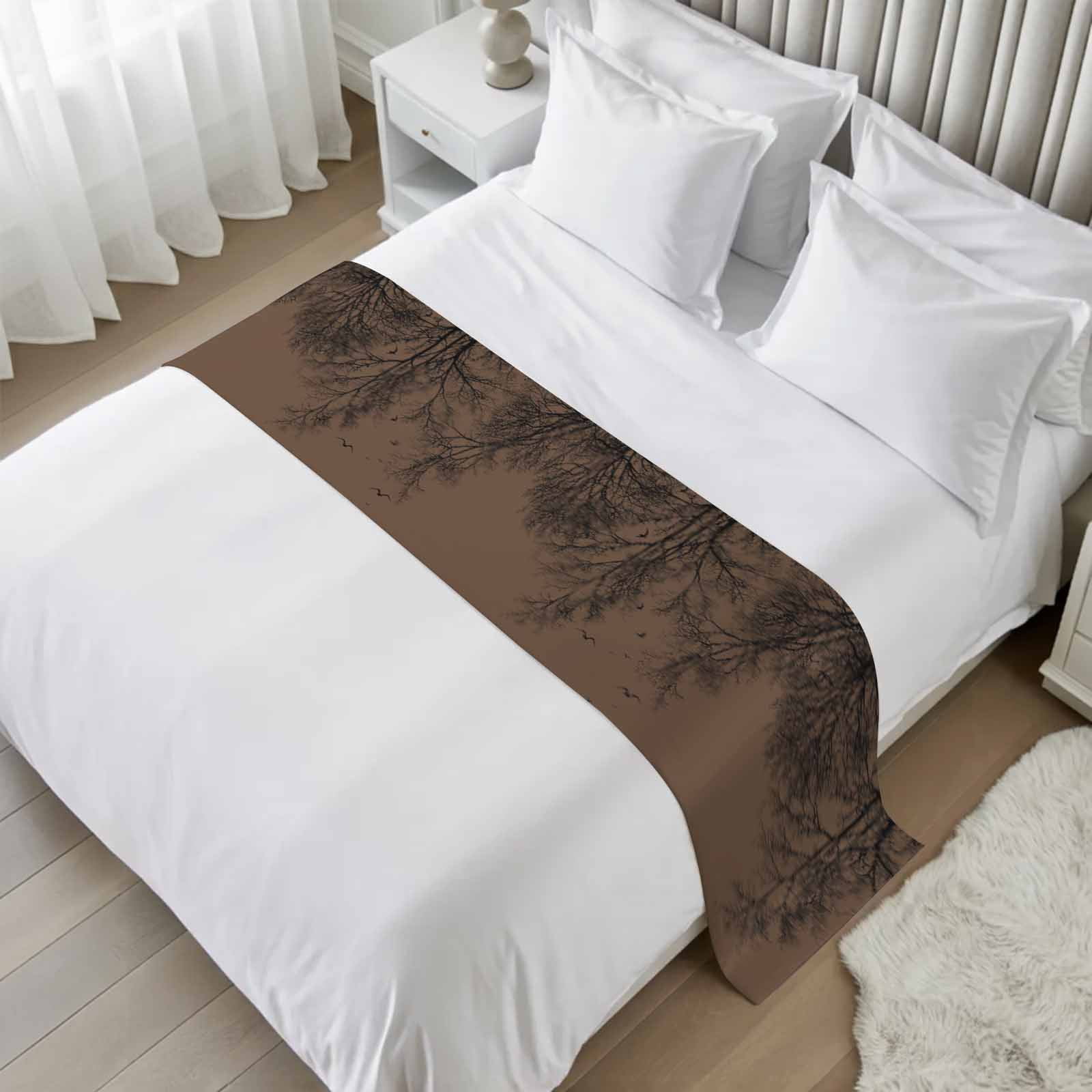Bed Runner Tree Branches Bird Bedding Scarves Soft Decorative Bed Flag ...