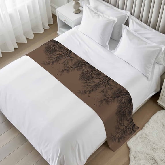 Bed Runner Tree Branches Bird Bedding Scarves Soft Decorative Bed Flag ...