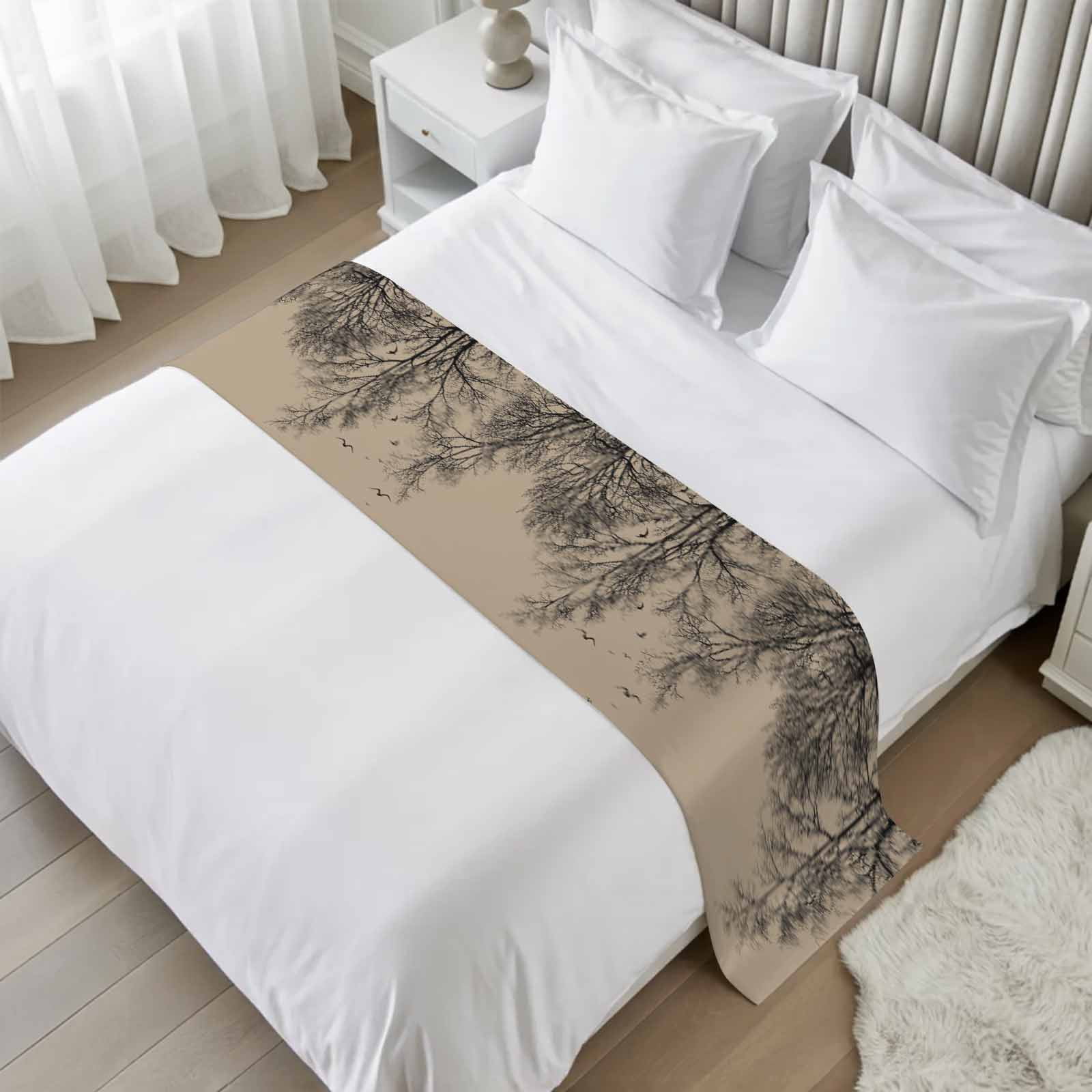 Bed Runner Tree Branches Bird Bedding Scarves Soft Decorative Bed Flag ...