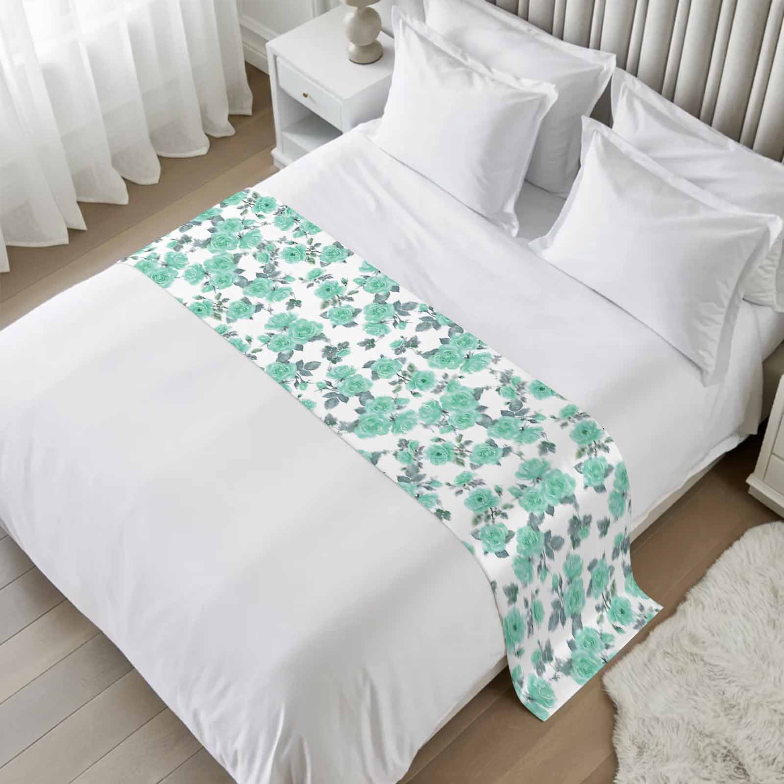 Bed Runner Turquoise Rose Bedding Scarves Soft Decorative Bed Flag ...