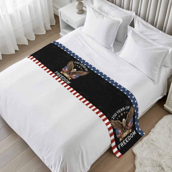 Bed Runner for Twin Size, Anniversary USA Flag Decorative Scarf Throws ...