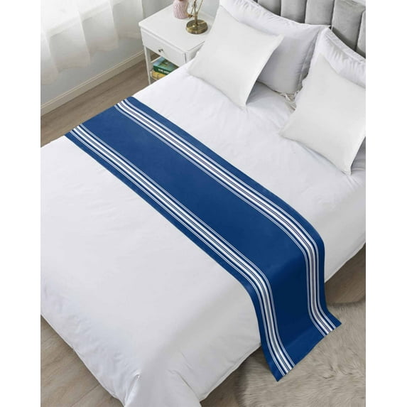 Bed Runner for Twin Size, Blue Striped Decorative Scarf Throws for Foot ...