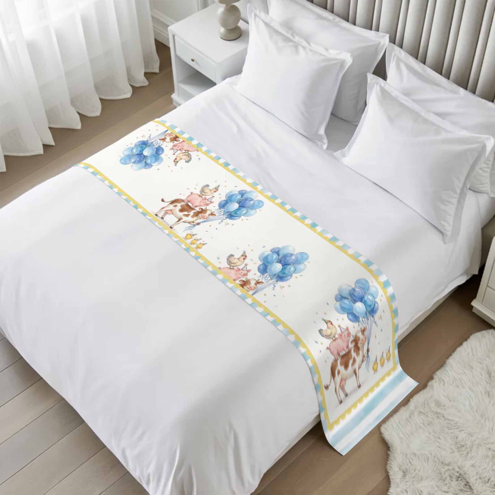 Bed Runner for Twin Size, Cute Farm Animals Decorative Scarf Throws for ...