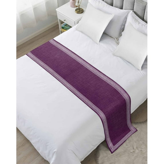 Bed Runner for Twin Size, Dark Purple Retro Greek Key Decorative Scarf ...