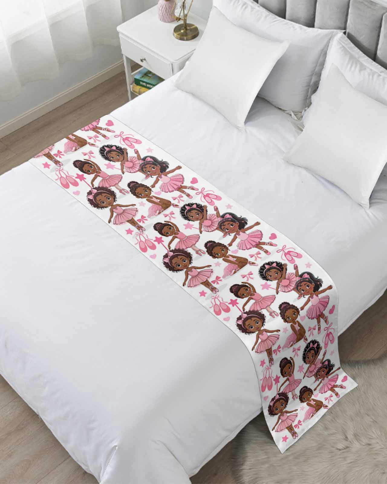 Bed Runner for Twin Size, Pink Ballet Dancer Decorative Scarf Throws ...
