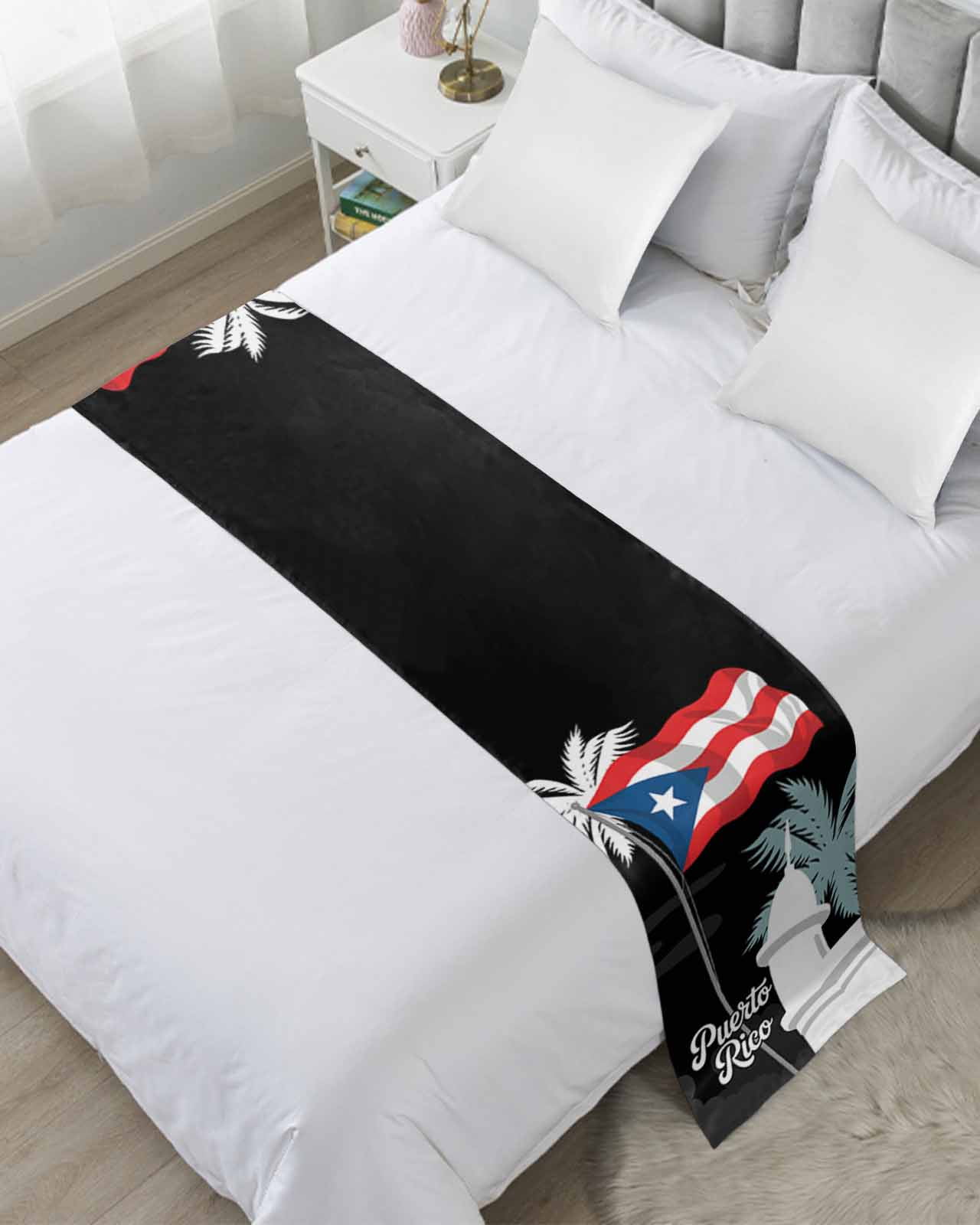 Bed Runner for Twin Size, Puerto Rico Flag Decorative Scarf Throws for ...
