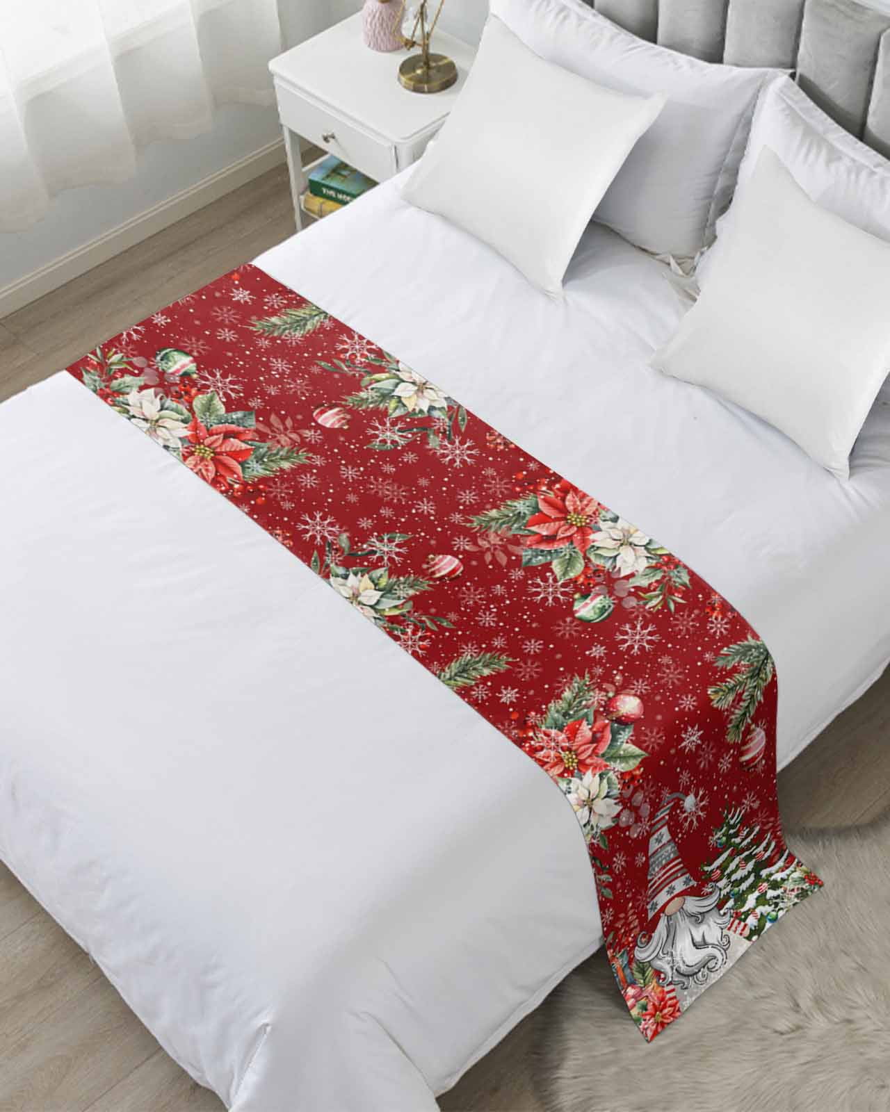 Bed Runner for Twin Size, Red Christmas Gnomes Decorative Scarf Throws ...