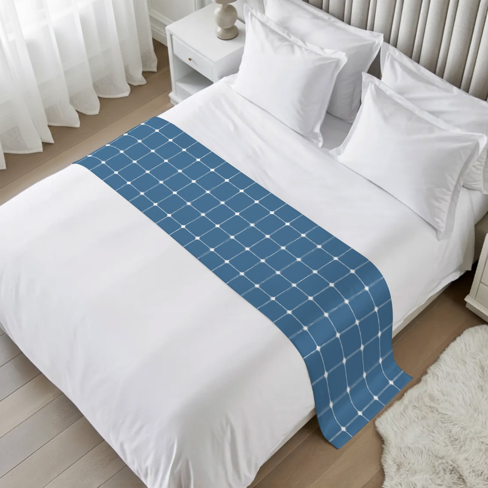 Bed Runner White Dots Grid Lines Bedding Scarves Soft Decorative Bed ...
