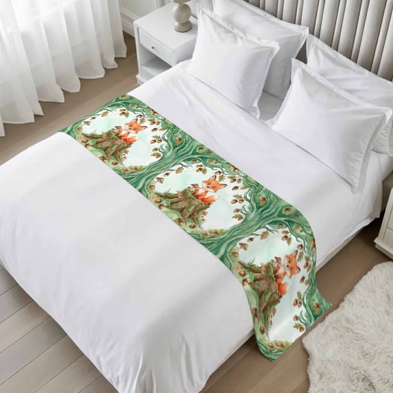 Bed Runner Woodland Fox Bedding Scarves Soft Decorative Bed Flag Forest ...