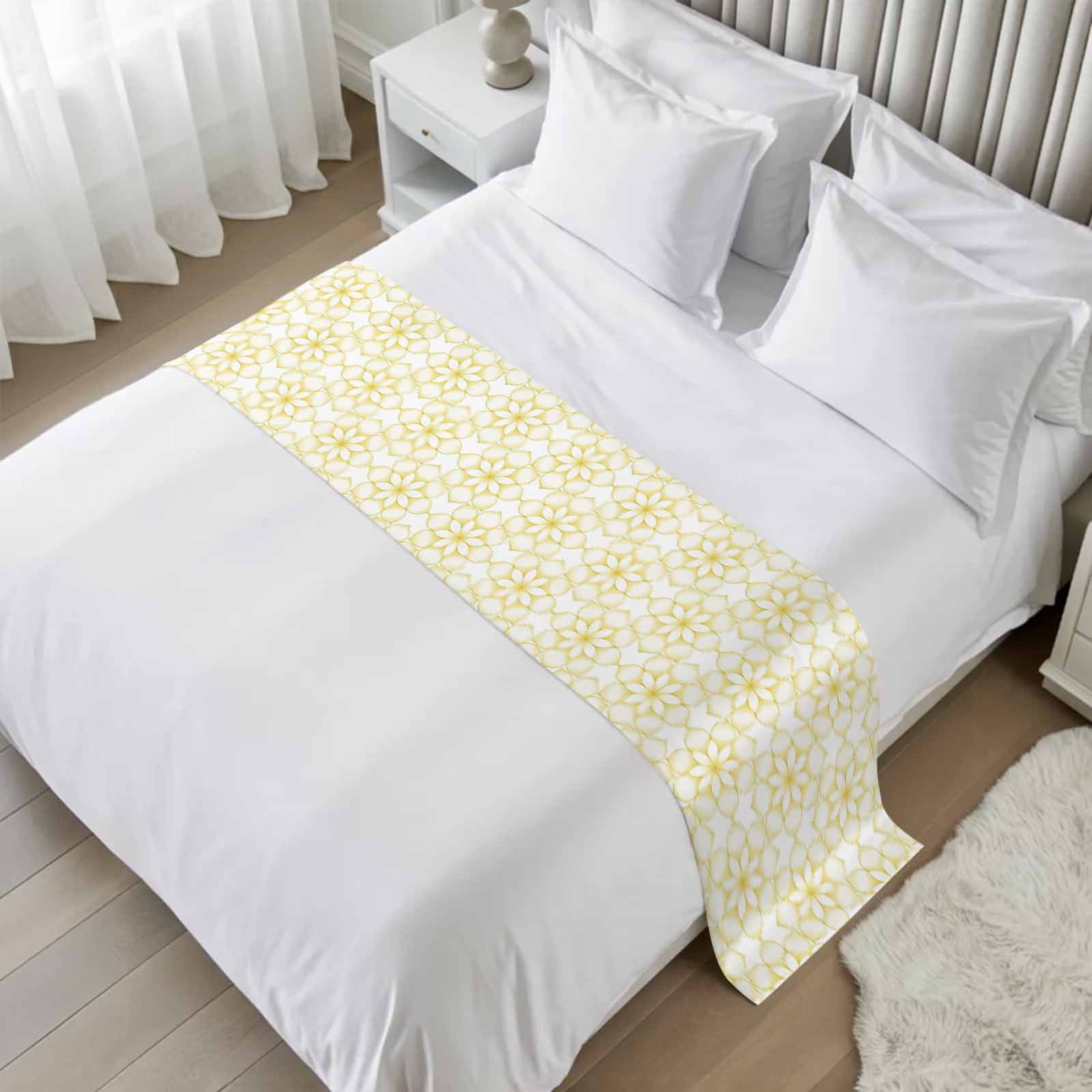 Bed Runner Yellow Abstract Floral Bedding Scarves Soft Decorative Bed ...