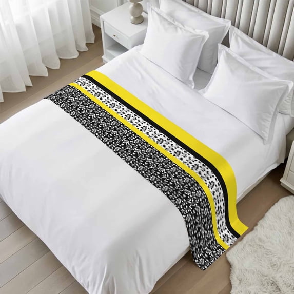 Bed Runner Yellow Black Leaves Bedding Scarves Soft Decorative Bed Flag ...