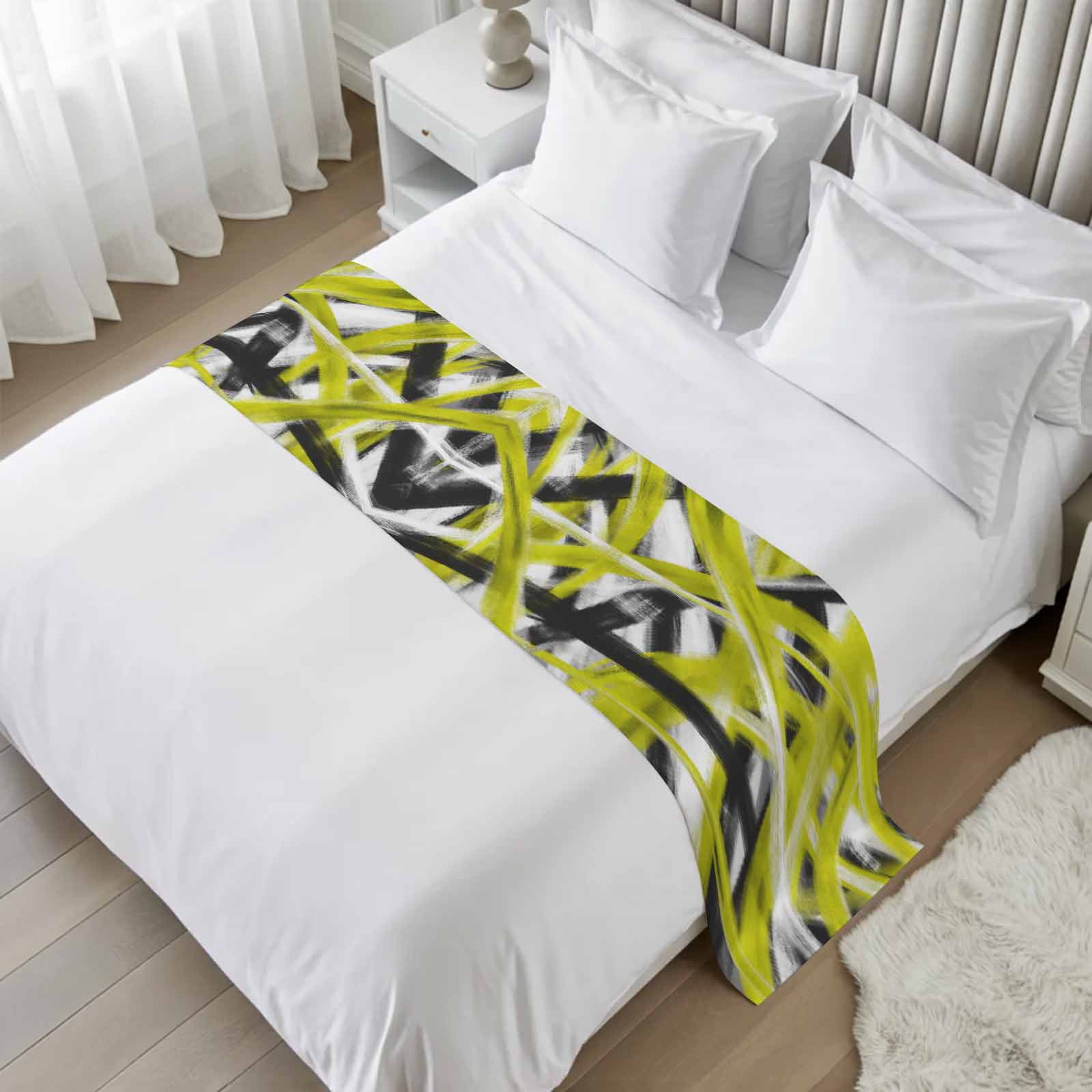 Bed Runner Yellow Graffiti Lines Bedding Scarves Soft Decorative Bed ...