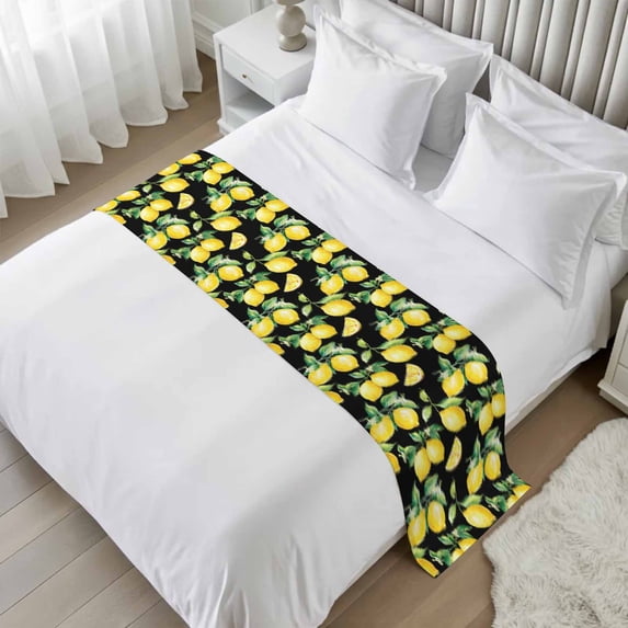 Bed Runner Yellow Lemon Bedding Scarves Soft Decorative Bed Flag ...