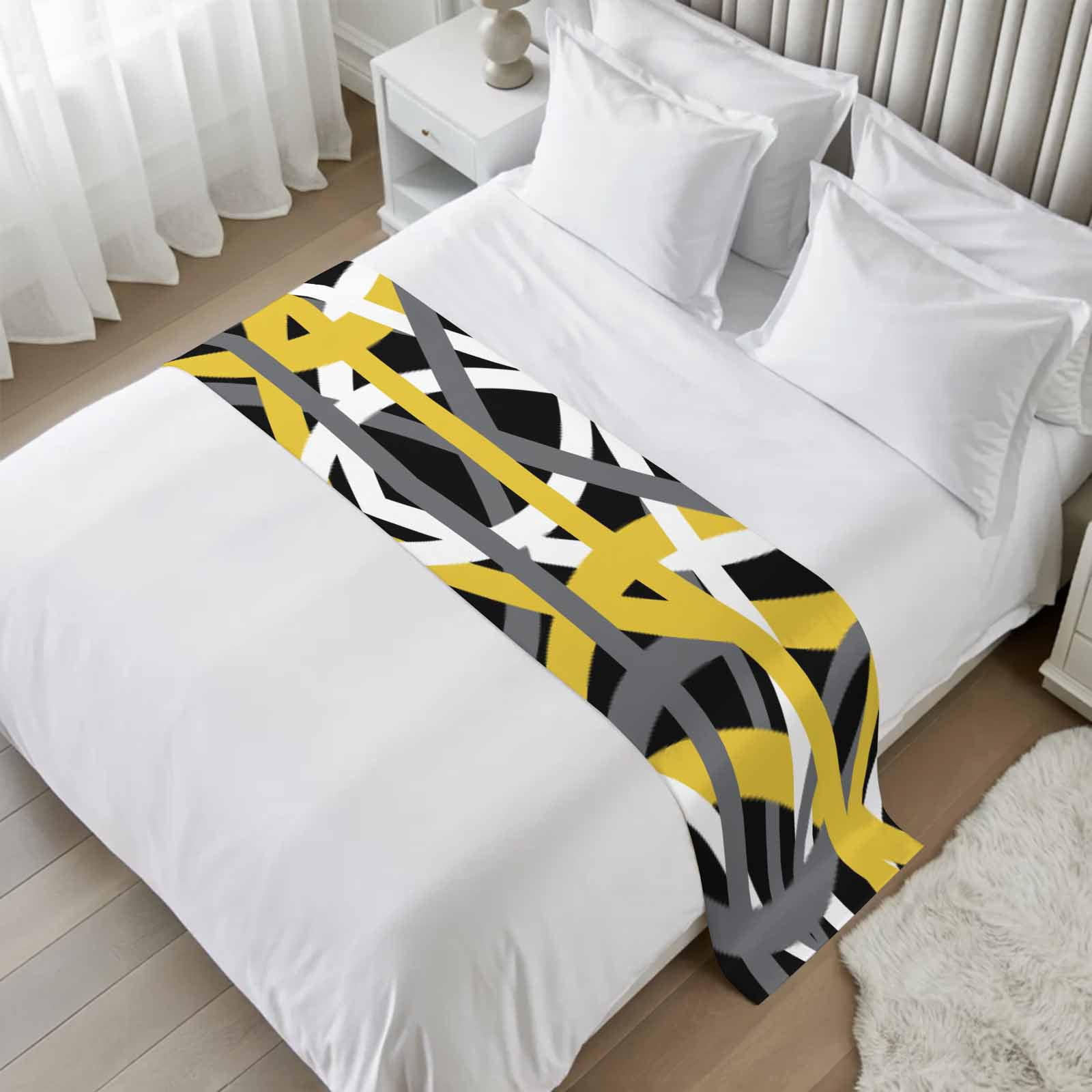 Bed Runner Yellow Stripes Bedding Scarves Soft Decorative Bed Flag ...