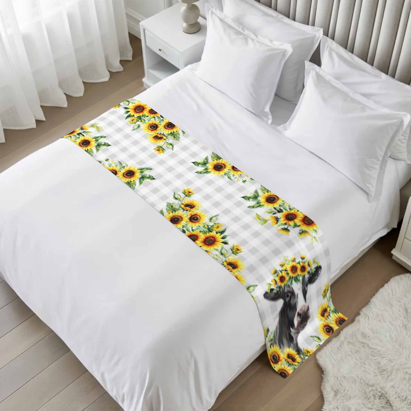 Bed Runner Yellow Sunflower Cow Bedding Scarves Soft Decorative Bed ...