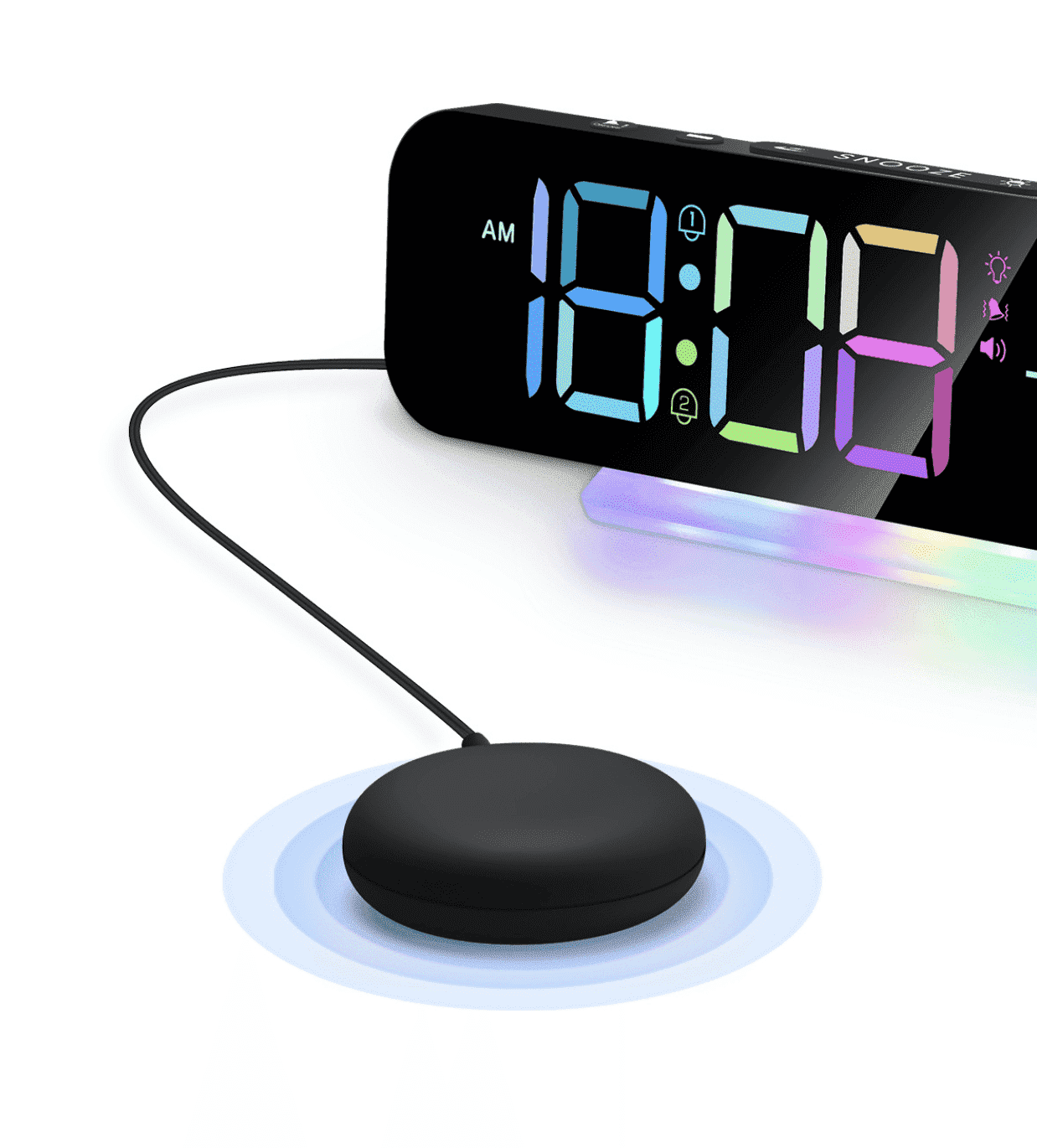 Bed Shaker Alarm - Loud for Hearing Impaired、Heavy Sleepers, with Flash ...