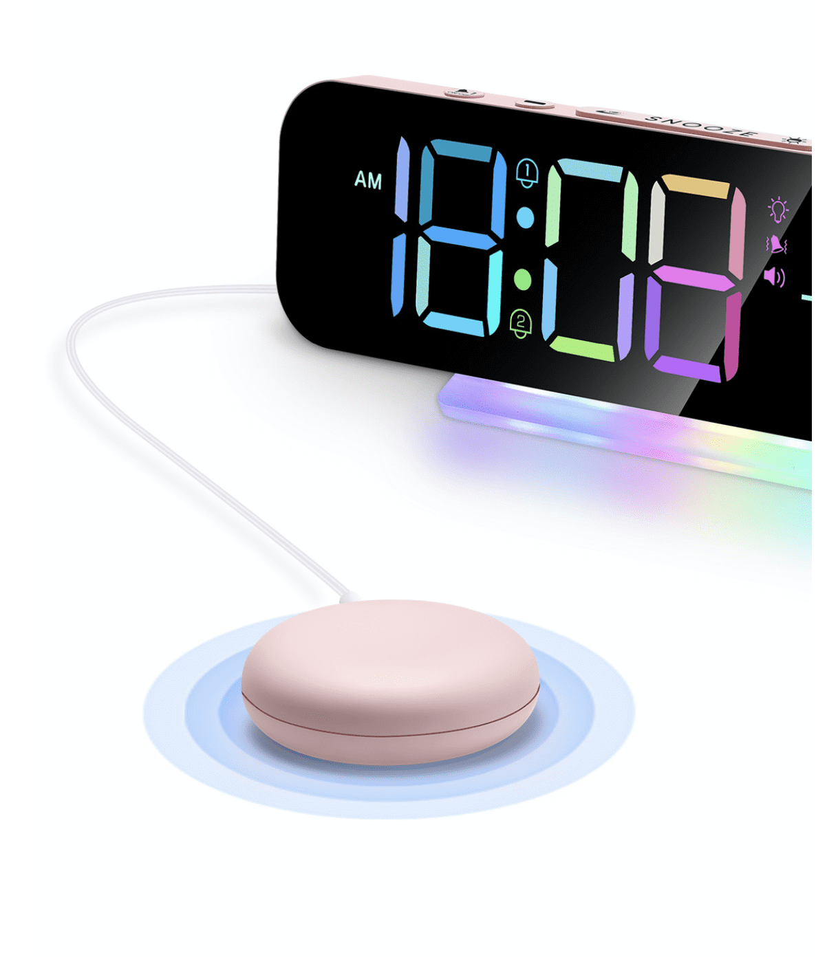 Bed Shaker Alarm - Loud for Hearing Impaired、Heavy Sleepers, with Flash ...
