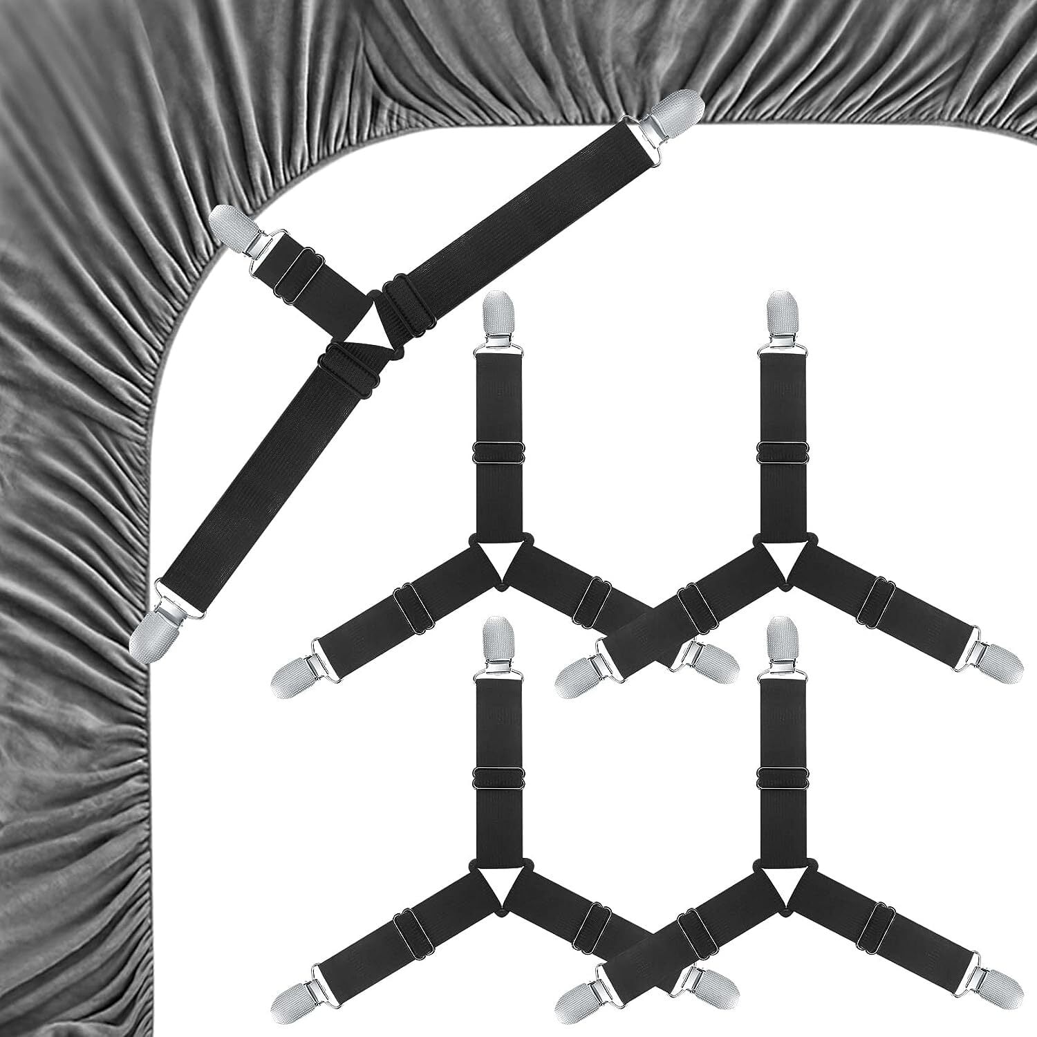 Bed Sheet Clips, 4 Pcs Black Fitted Sheet Holder Straps, Upgraded ...