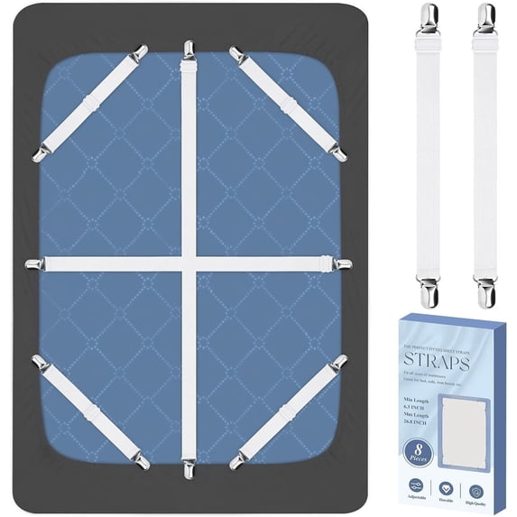 Bed Sheet Fasteners, 8 count Adjustable Max Stretches to 26.8 in Holder ...