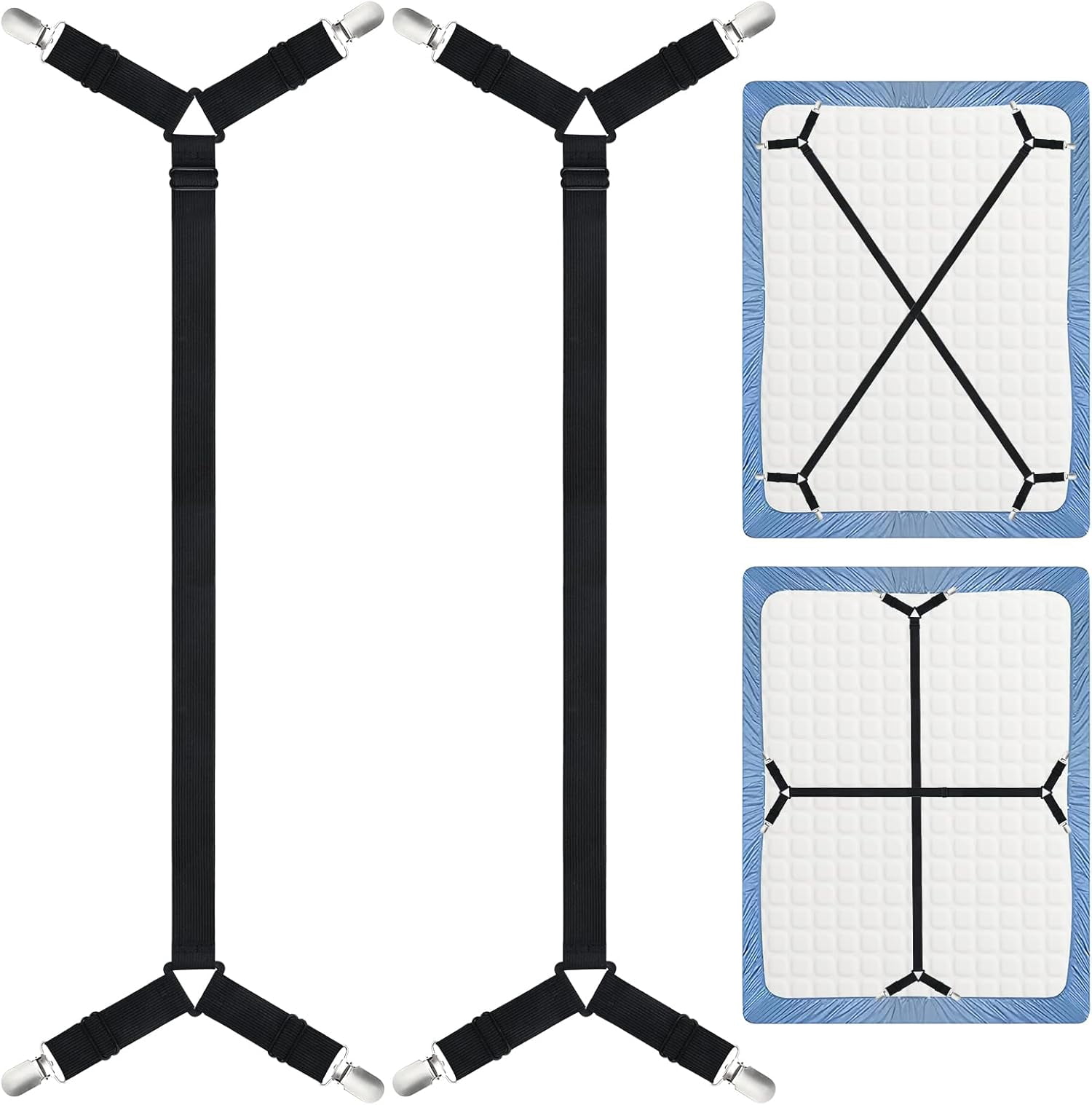 Bed Sheet Fasteners Straps Adjustable Bed Sheet Holder Bands with Sheet ...