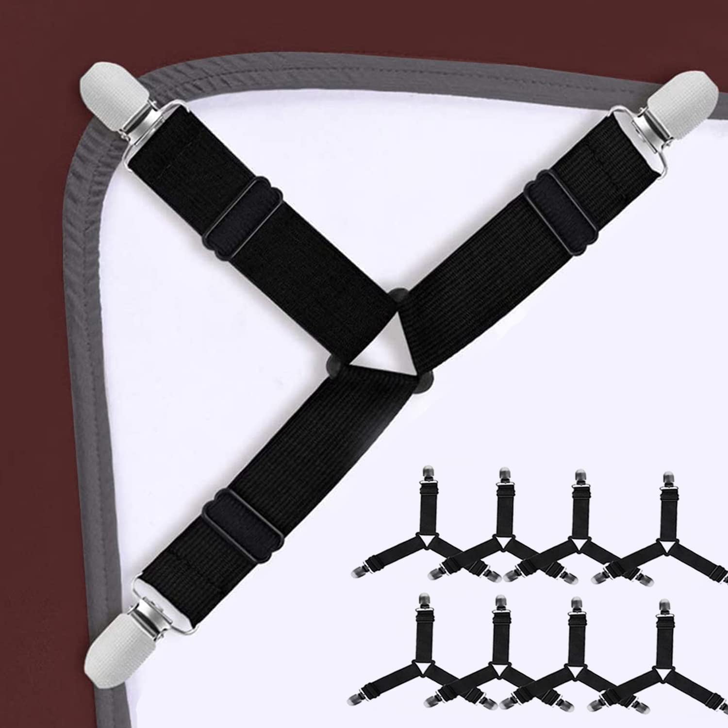 Bed Sheet Holder Straps, 8 Pcs Bed Sheet Clips, Adjustable Elastic Bed ...