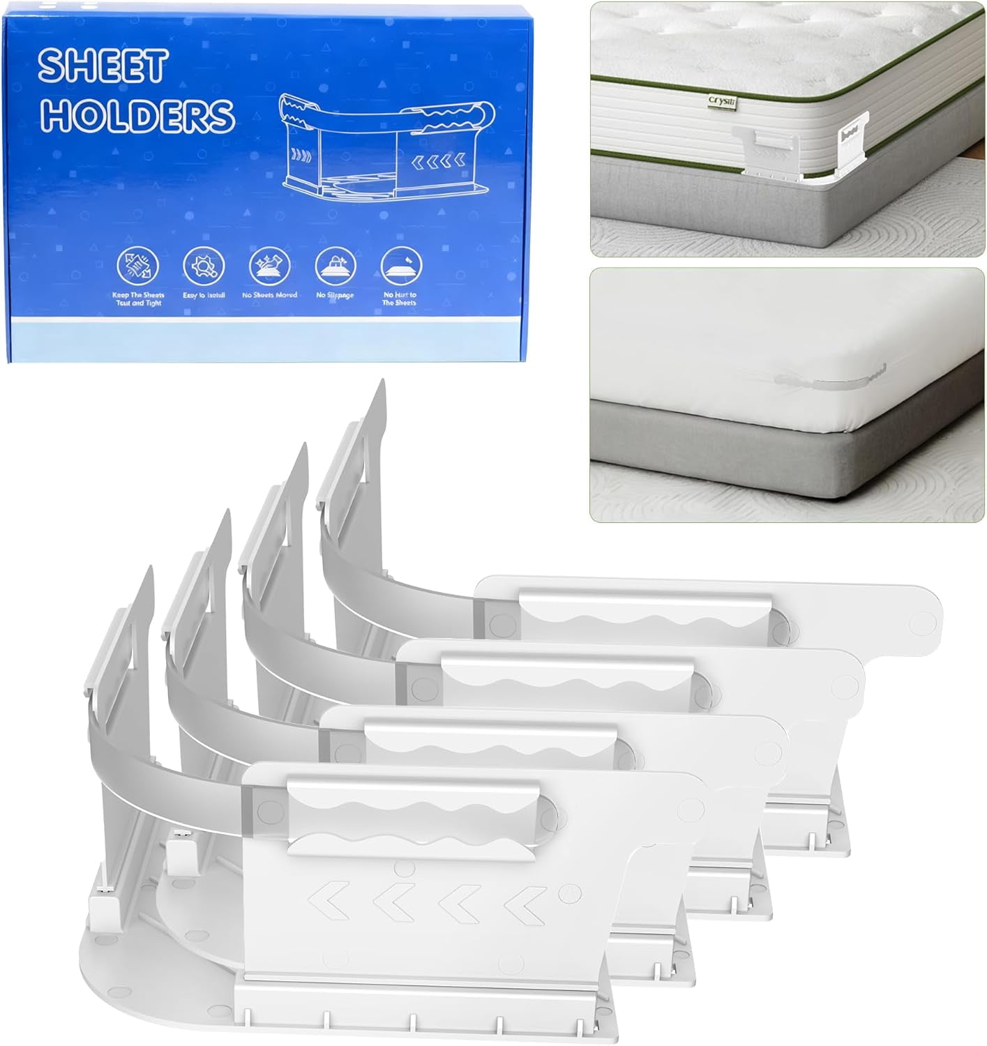 Bed Sheet Holders for Corners, 4Pcs Sheet Holders Keep Sheets Firm ...