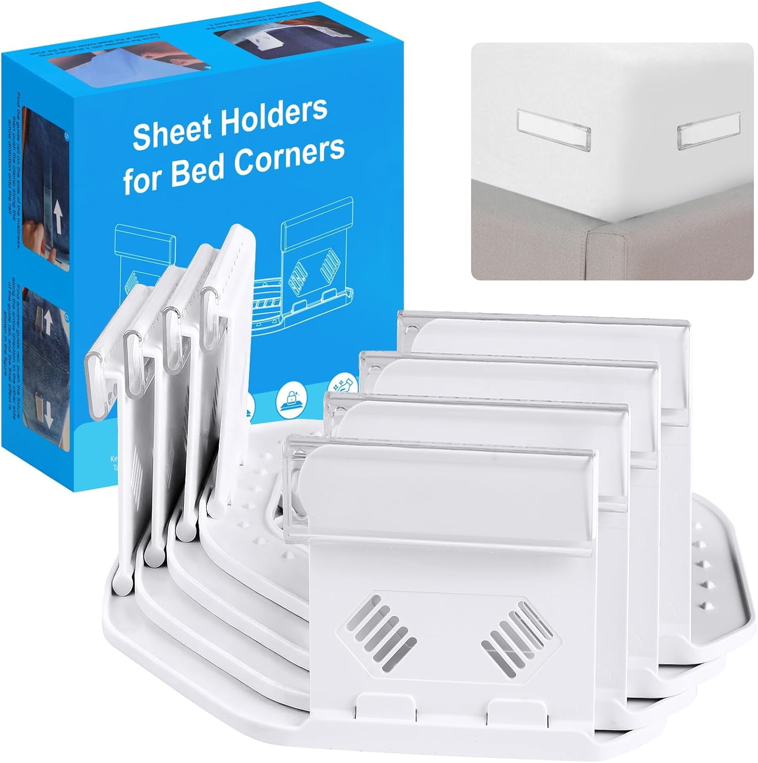Bed Sheet Holders for Corners, Bed Sheet Grippers Locks, 4 count Fitted ...