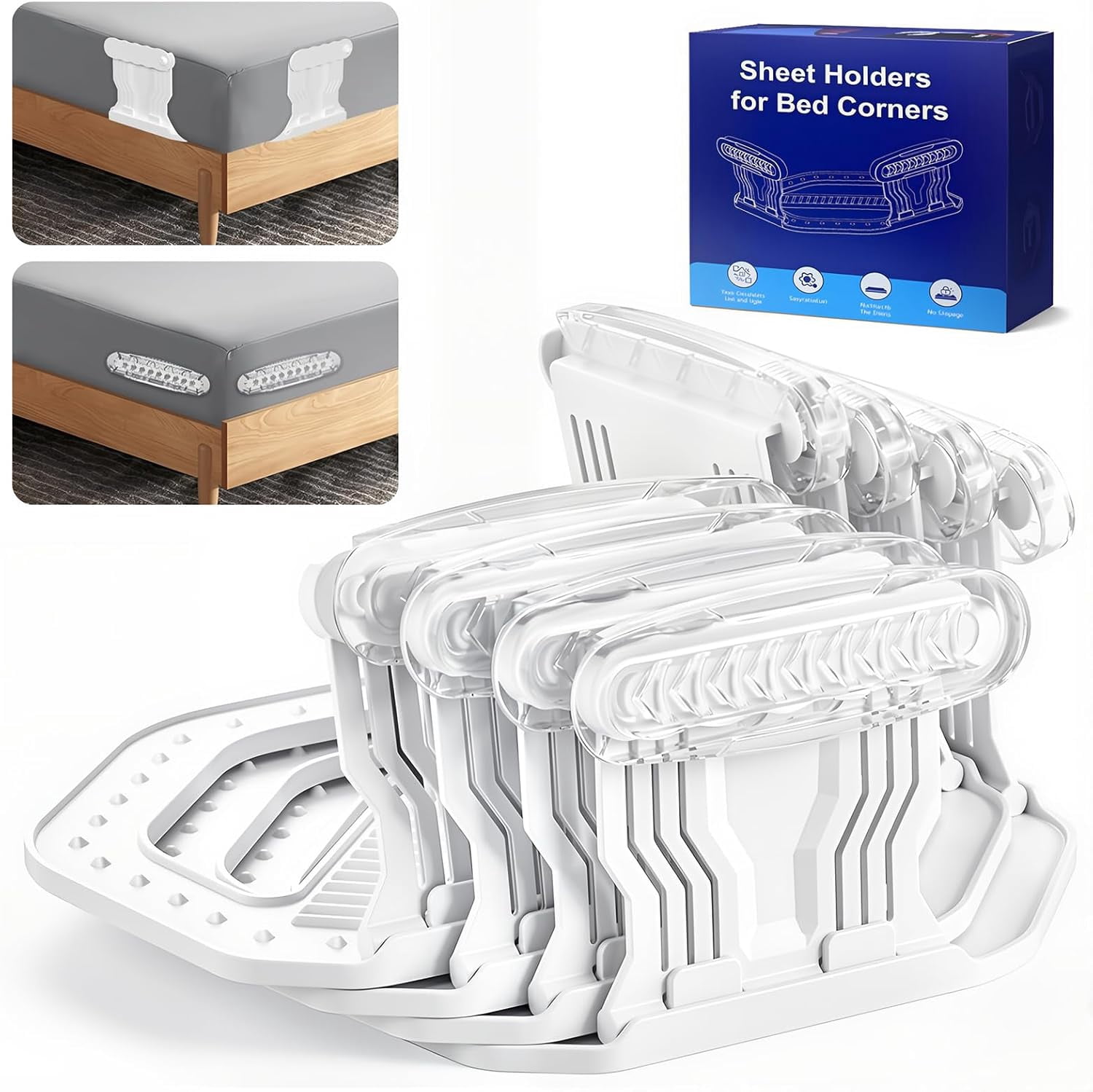 Bed Sheet Holders for Corners, New Upgrade Fitted Sheet Holder Grippers ...
